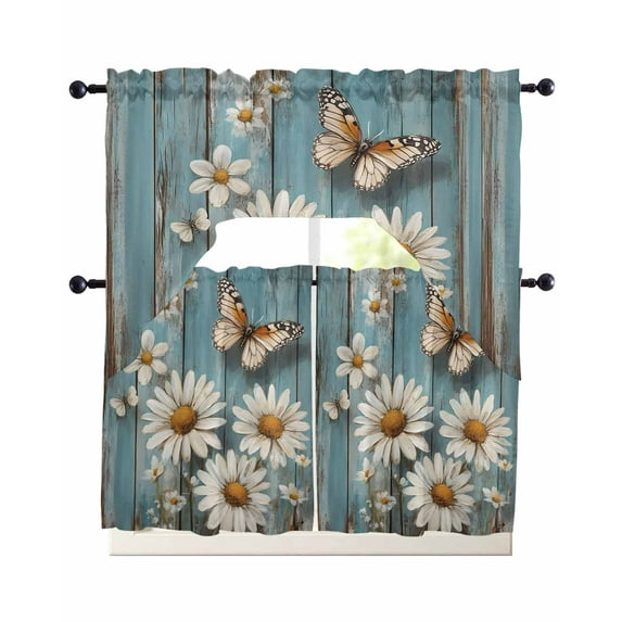 Daisy Swag Valance and Tier Curtains Set Daisy And Butterfly Teal ...