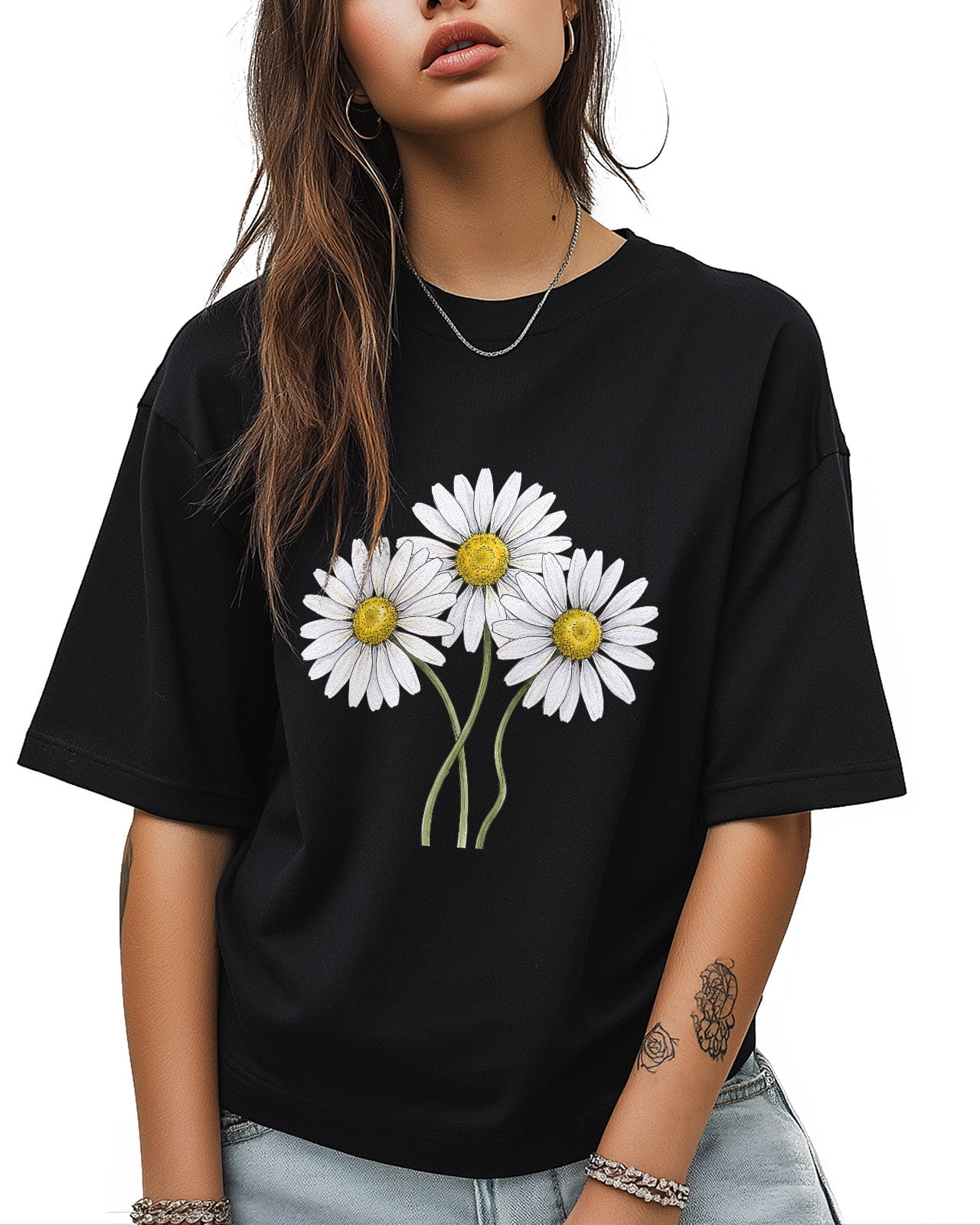 Daisy T Shirts for Women Short Sleeve Cotton Crewneck T-Shirt Cute ...