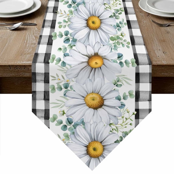 Daisy Table Runner Linen Burlap Table Runner 60 Inches Long Spring ...