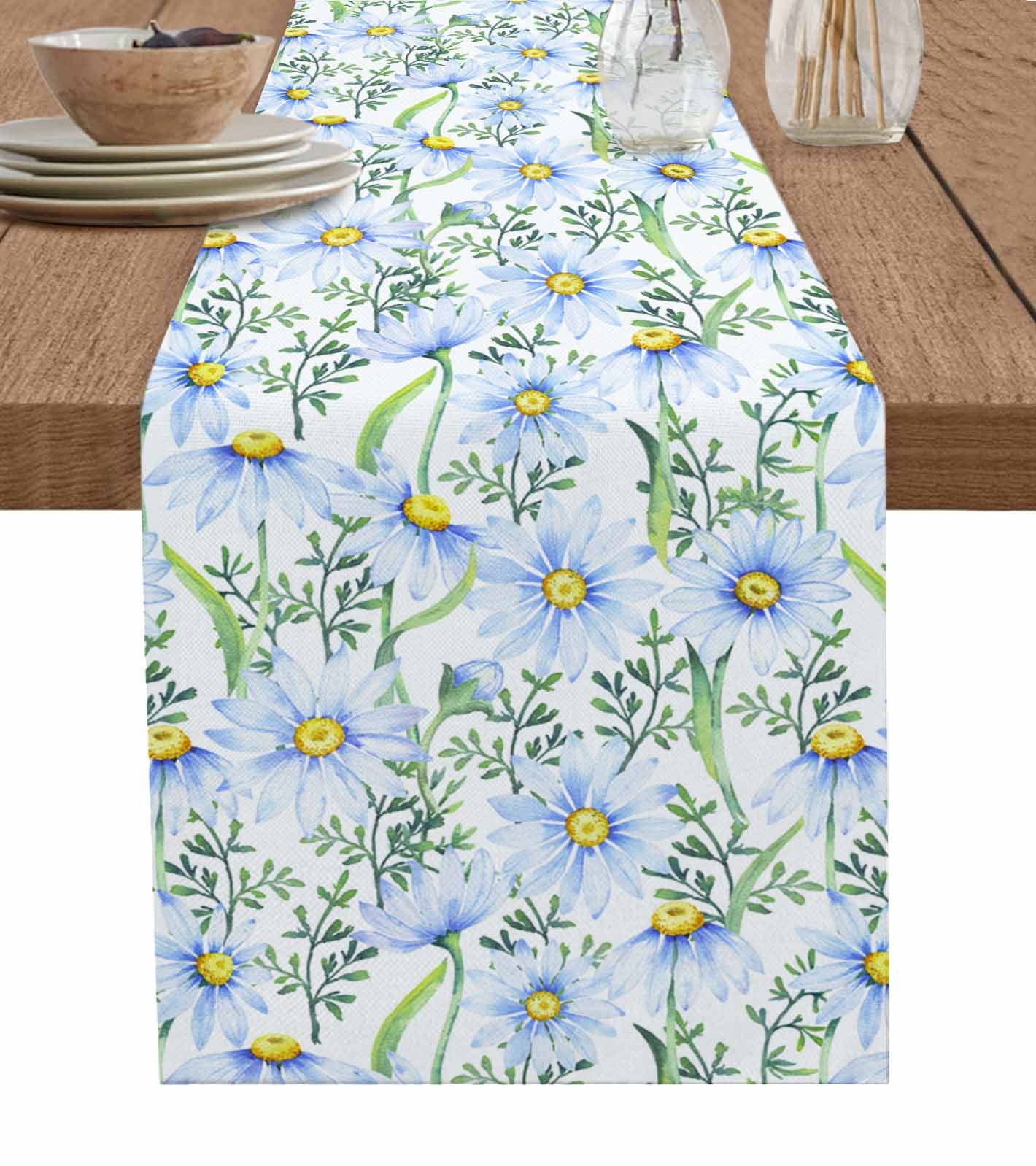 Daisy Texture Plants Table Runner Kitchen Table Cover Dining Tablecloth ...