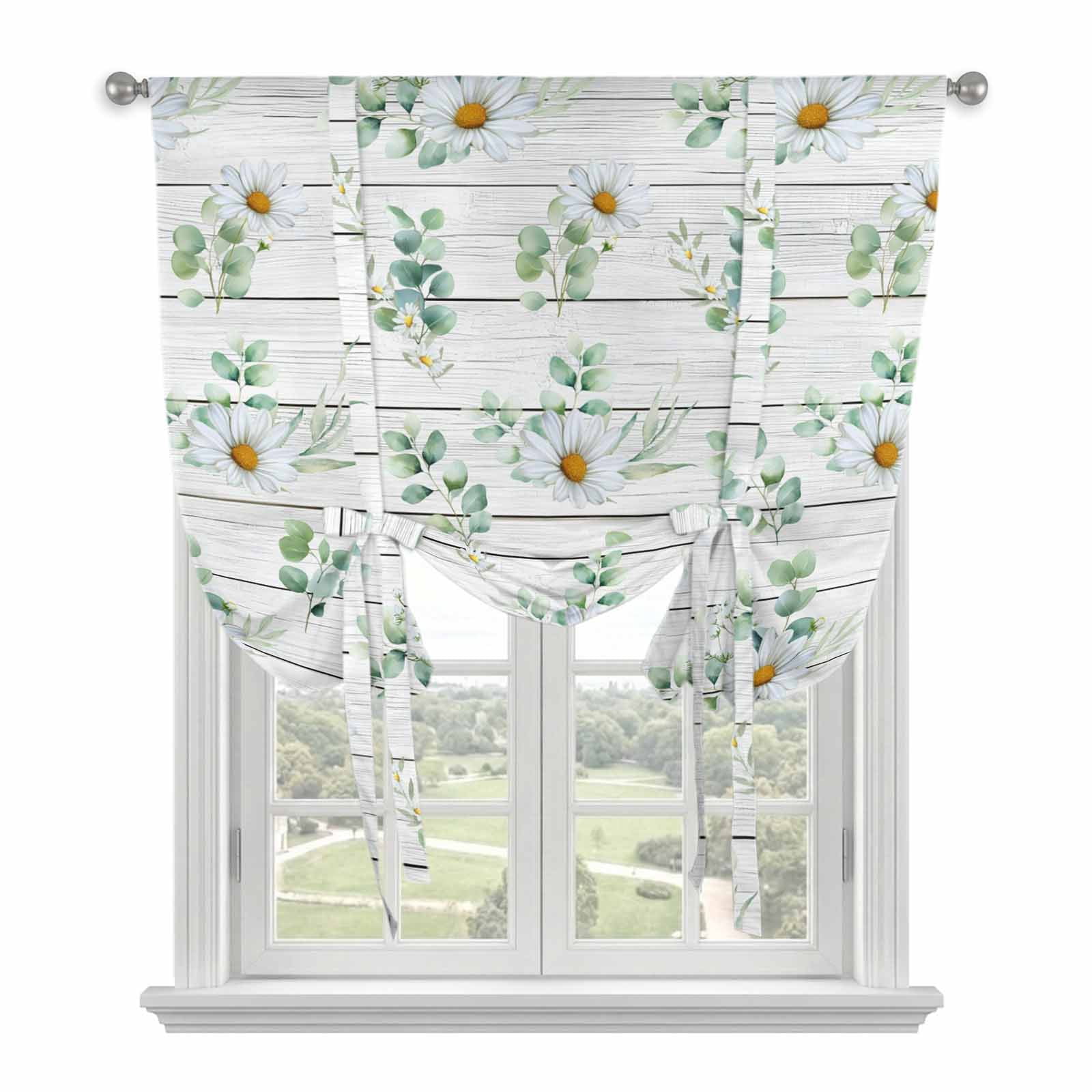 Daisy Tie Up Curtains for Windows, Balloon Window Shades, Spring Floral ...
