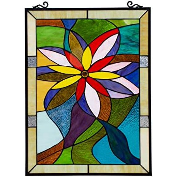 Daisy Tiffany-Style Floral 24" Height Stained Glass Window Panel, Multi ...