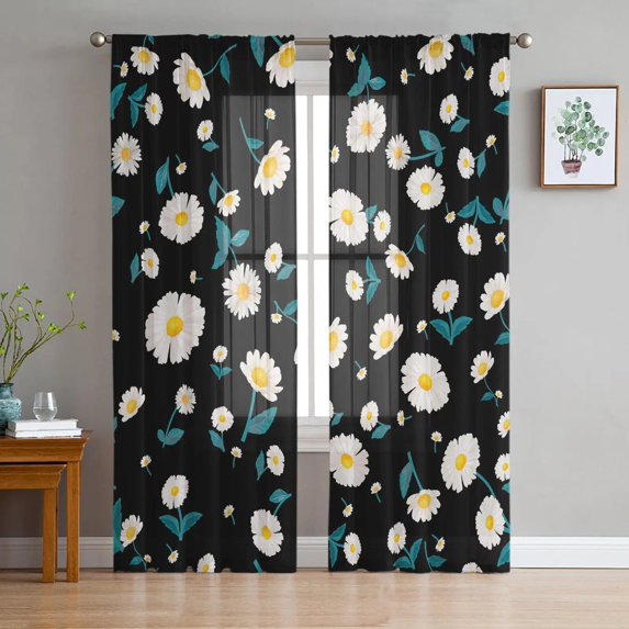 Daisy Tile Pattern Tulle Curtain Home Office Window r Bedroom Kitchen ...