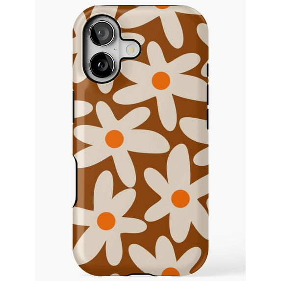 Daisy Time Retro Floral Brown Orange Beige iPhone Case 11 12 13 14 15 ...
