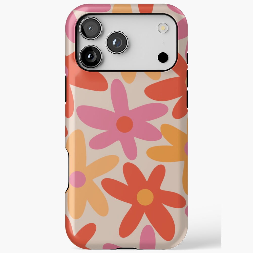 Daisy Time Retro Floral Pink Orange iPhone Case 11 through 17 Pro Max ...