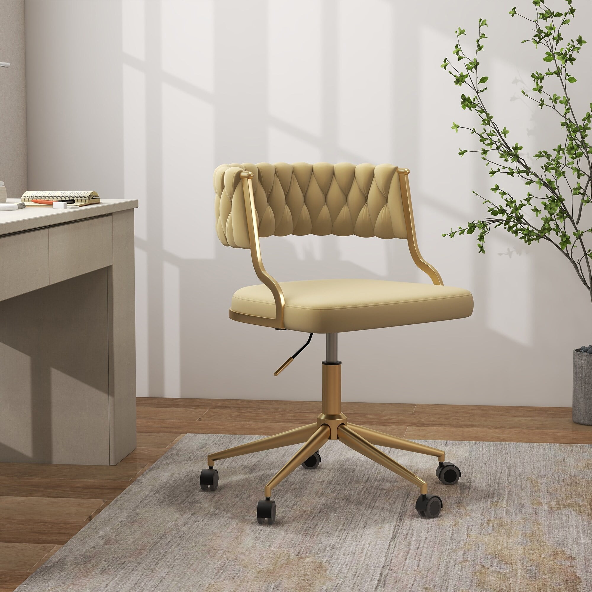 Daisy Velvet Office Desk Chair with Hand Woven Backrest Clear - Walmart.com