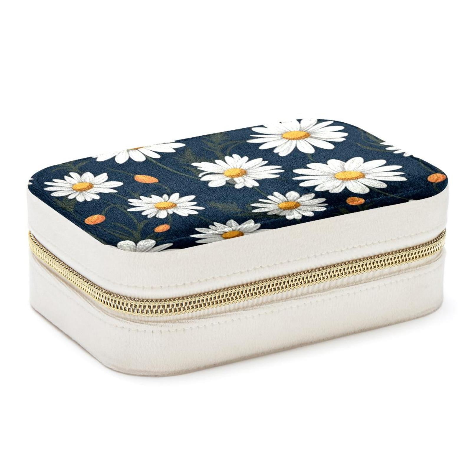 Daisy Velvet Portable Jewelry Box with Removable Compartment - Ideal ...