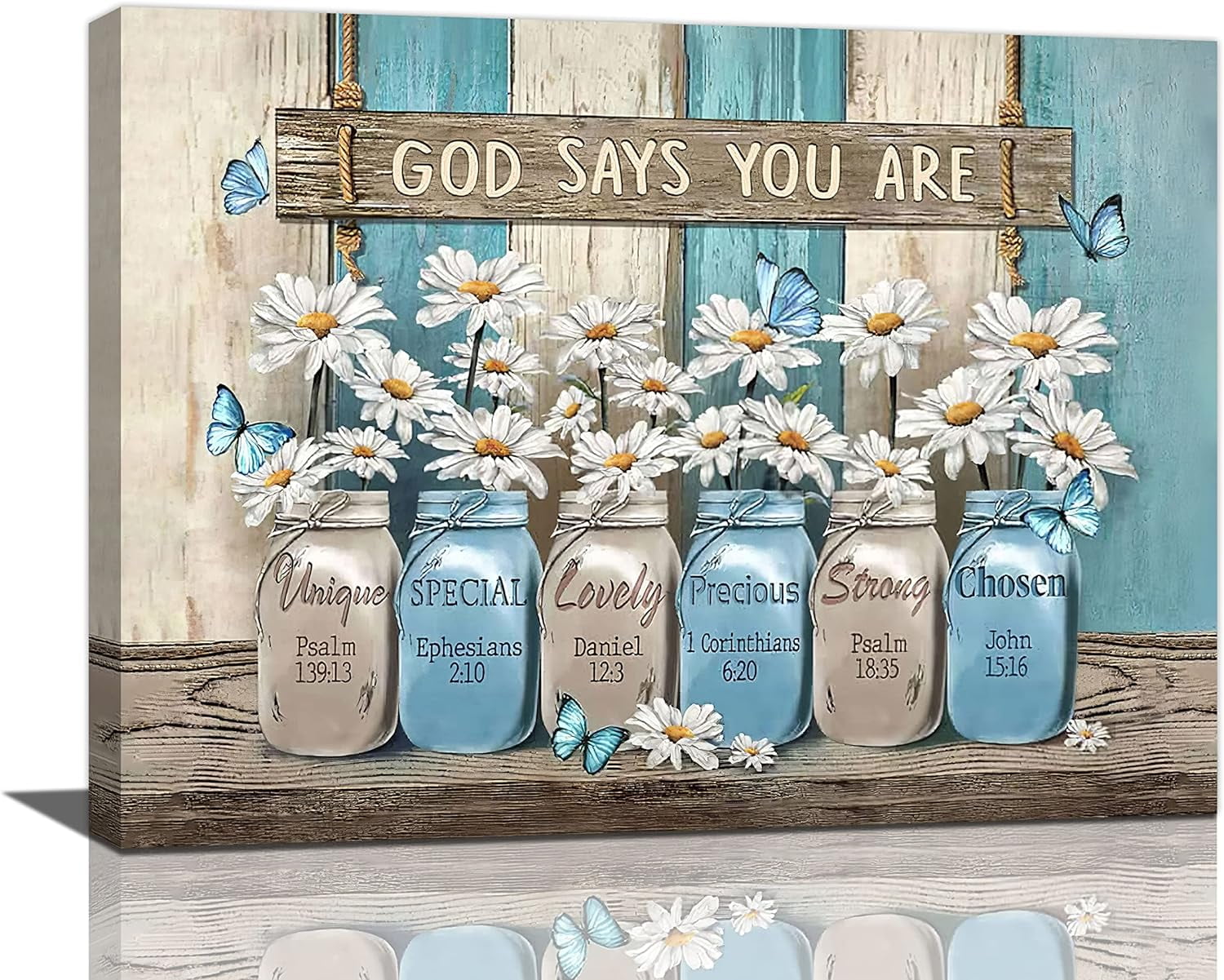 Daisy Wall Art Christian Bible Verses Wall Decor Blue Daisy Butterfly ...