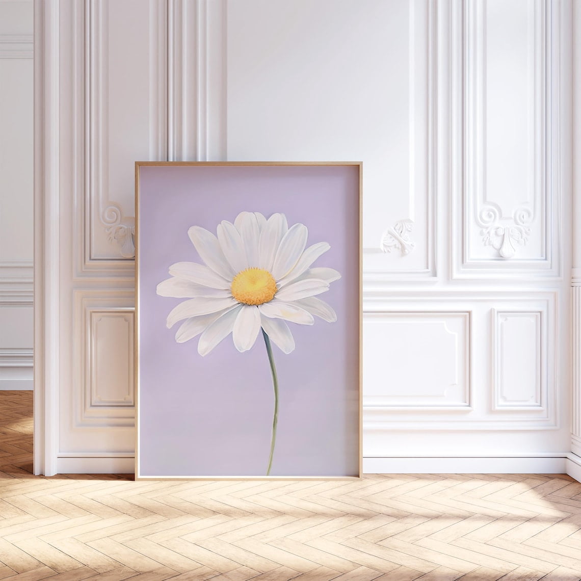 Daisy Wall Art Poster, Purple White Flower Poster, Girls Room Floral ...
