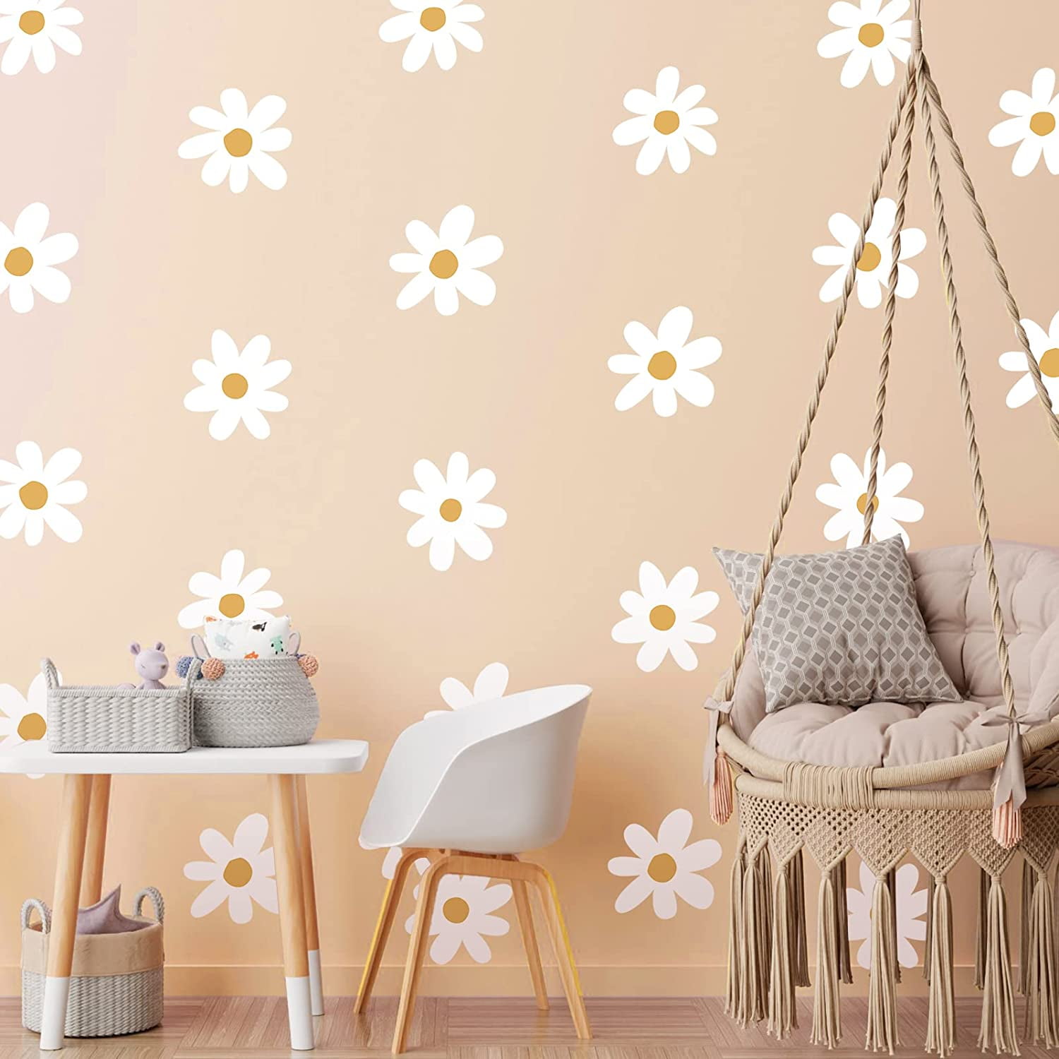 36pcs Daisy Flower Vinyl Wall Decals, Peel & Stick for Nursery, Bedroom ...