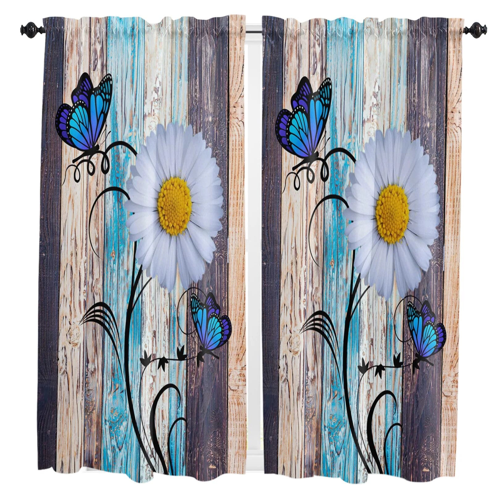 Daisy Waterdrop Wood Grain Curtains For Living Room Kitchen Curtain ...