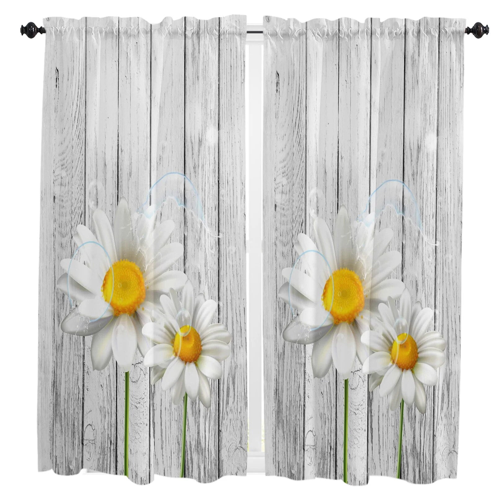 Daisy Waterdrop Wood Grain Curtains For Living Room Kitchen Curtain ...