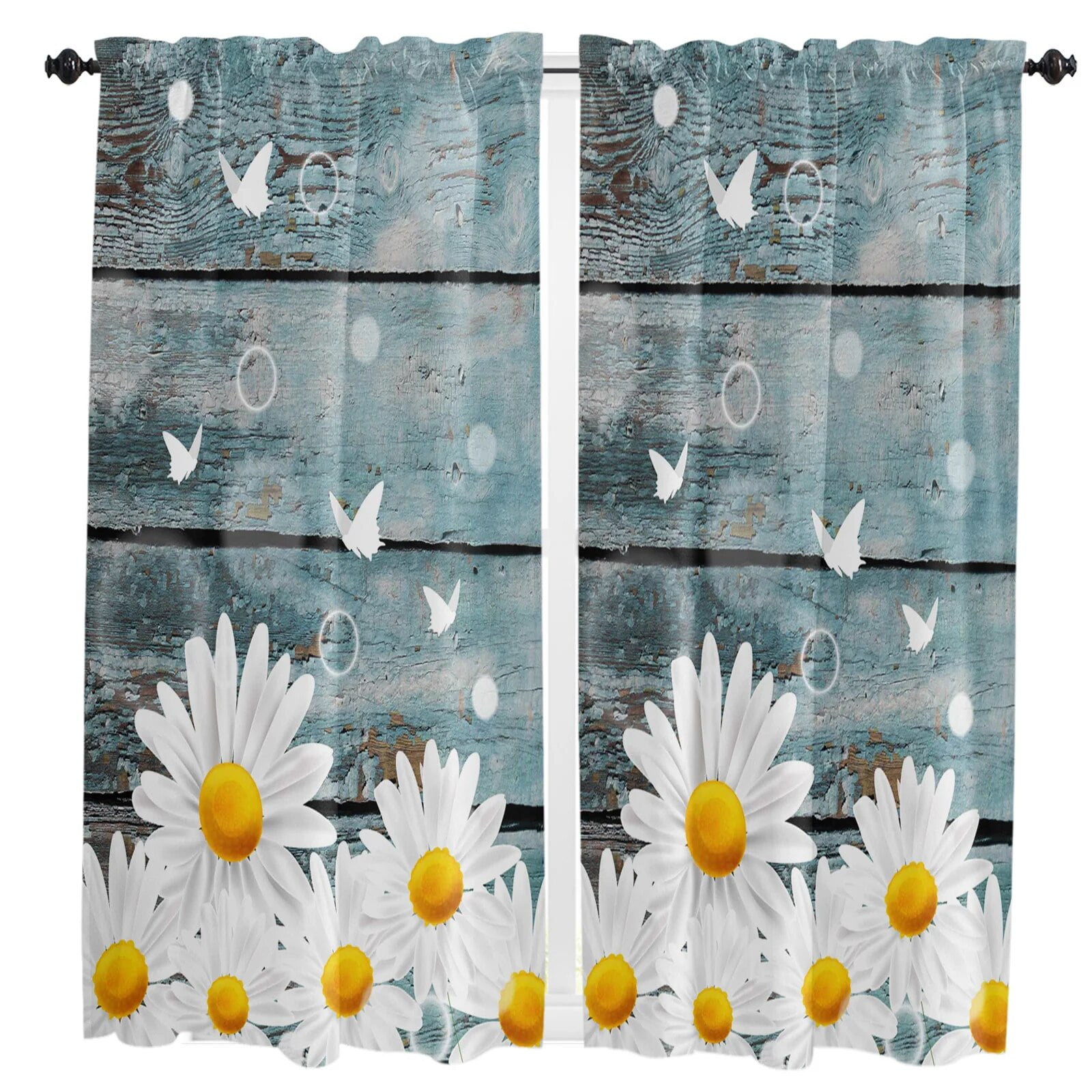 Daisy Waterdrop Wood Grain Curtains For Living Room Kitchen Curtain ...