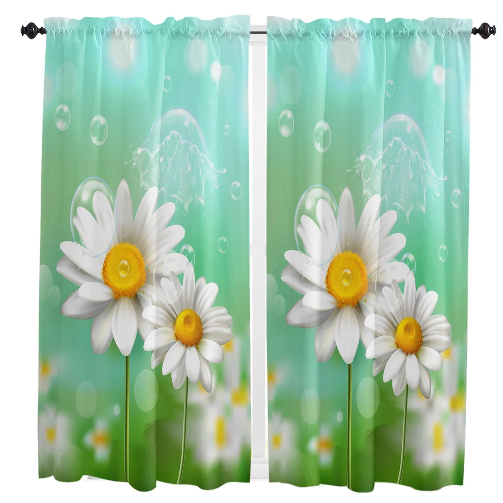 Daisy Waterdrop Wood Grain Curtains For Living Room Kitchen Curtain ...