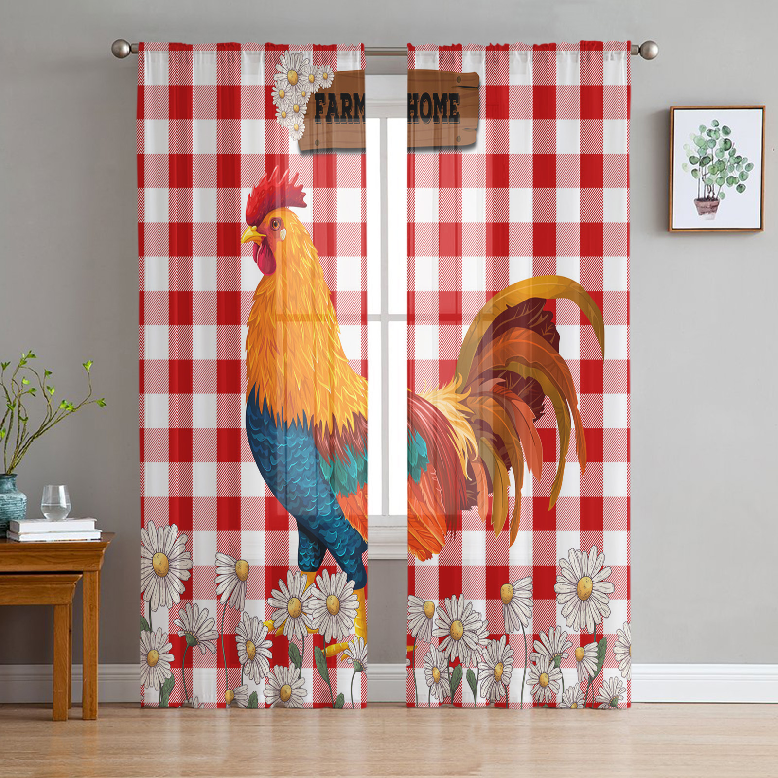 Daisy Waterdrop Wood Grain Sheer Curtains for Living Room Bedroom ...