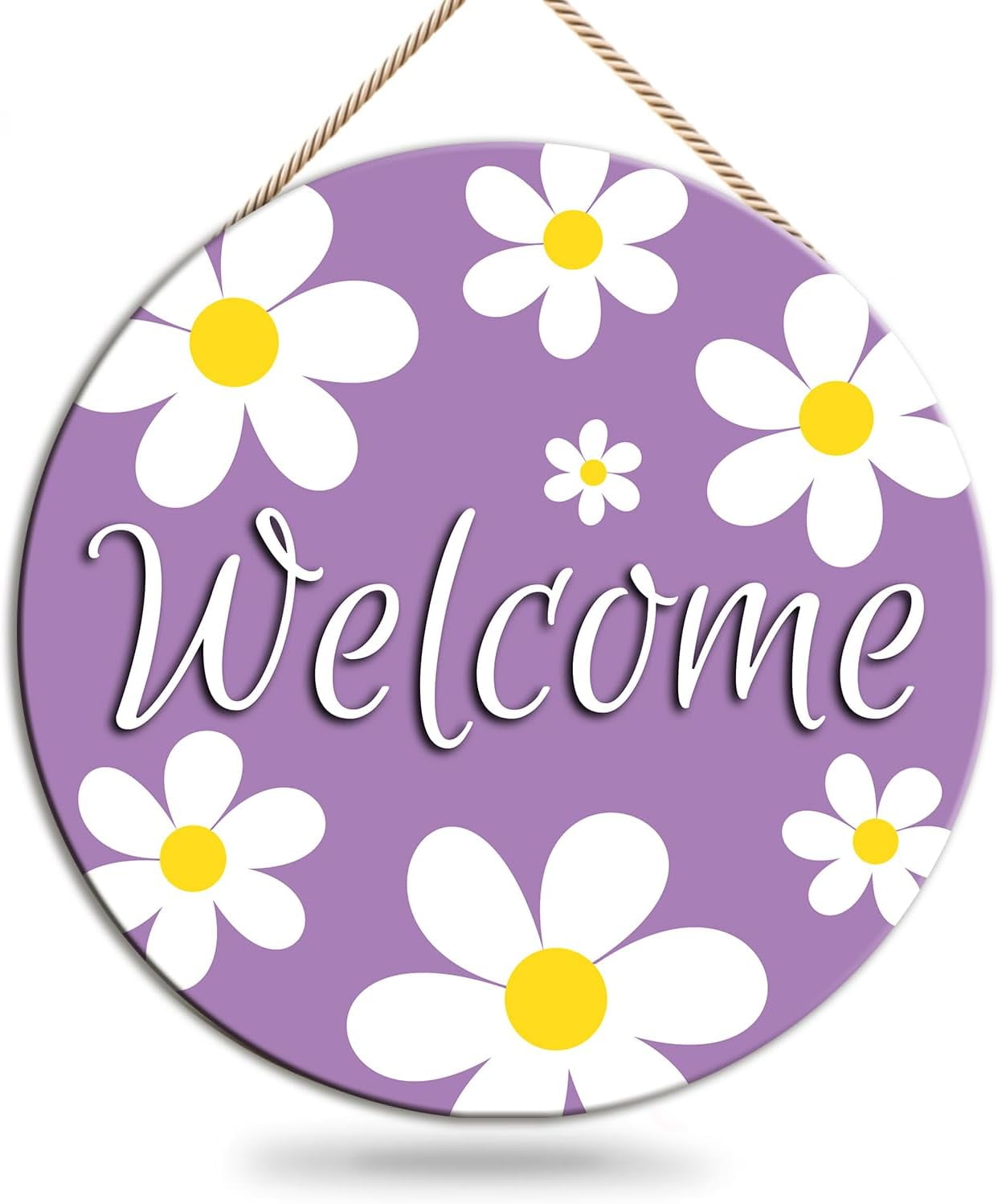 Daisy Welcome Door Sign Spring Welcome Door Hanging Sign Round Wooden ...