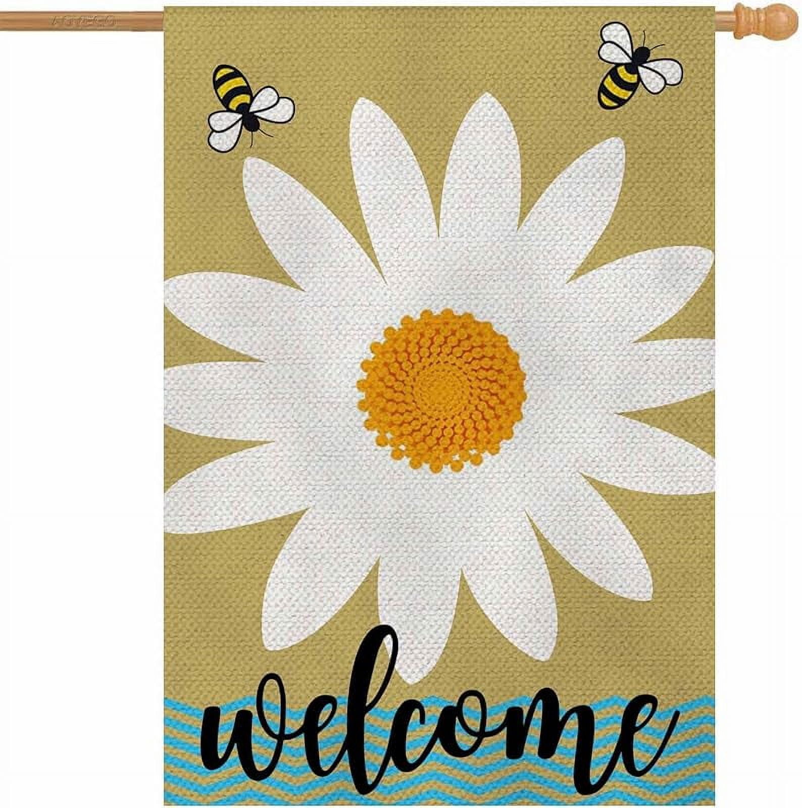 Daisy Welcome House Flag 28 x 40 Inch Large Vertical Double Sided Bee ...