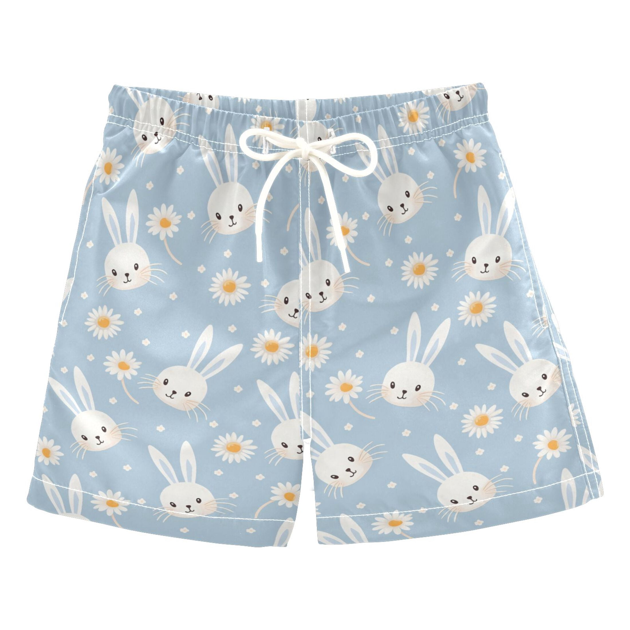 Daisy White Rabbit Pattern Swim Trunks Quick Dry Beach Pool Board ...