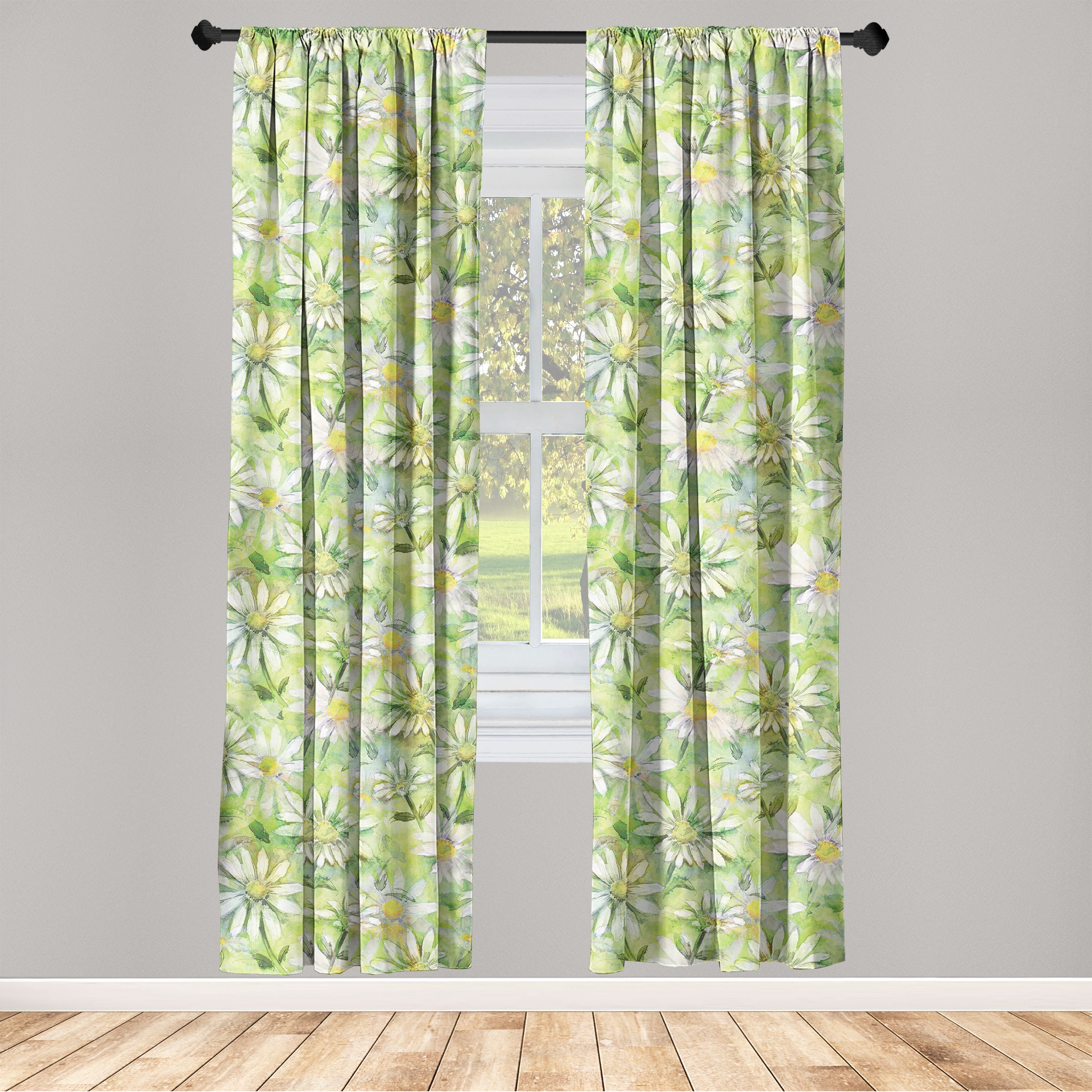 Daisy Window Curtains, Watercolor Design Pattern of Chamomile Flowers ...