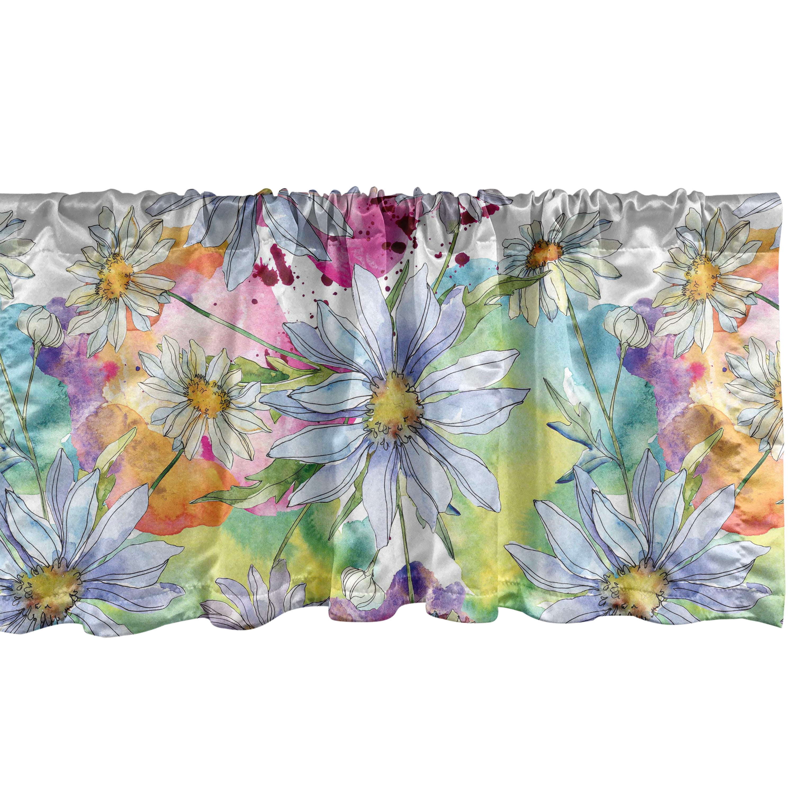 Daisy Window Valance, Chamomiles Wild Meadow Flowers Bloom on Colorful ...