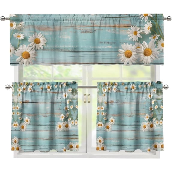 Daisy Wood Kitchen Window Curtains Valance and Tier 3 Panel Set Soft ...