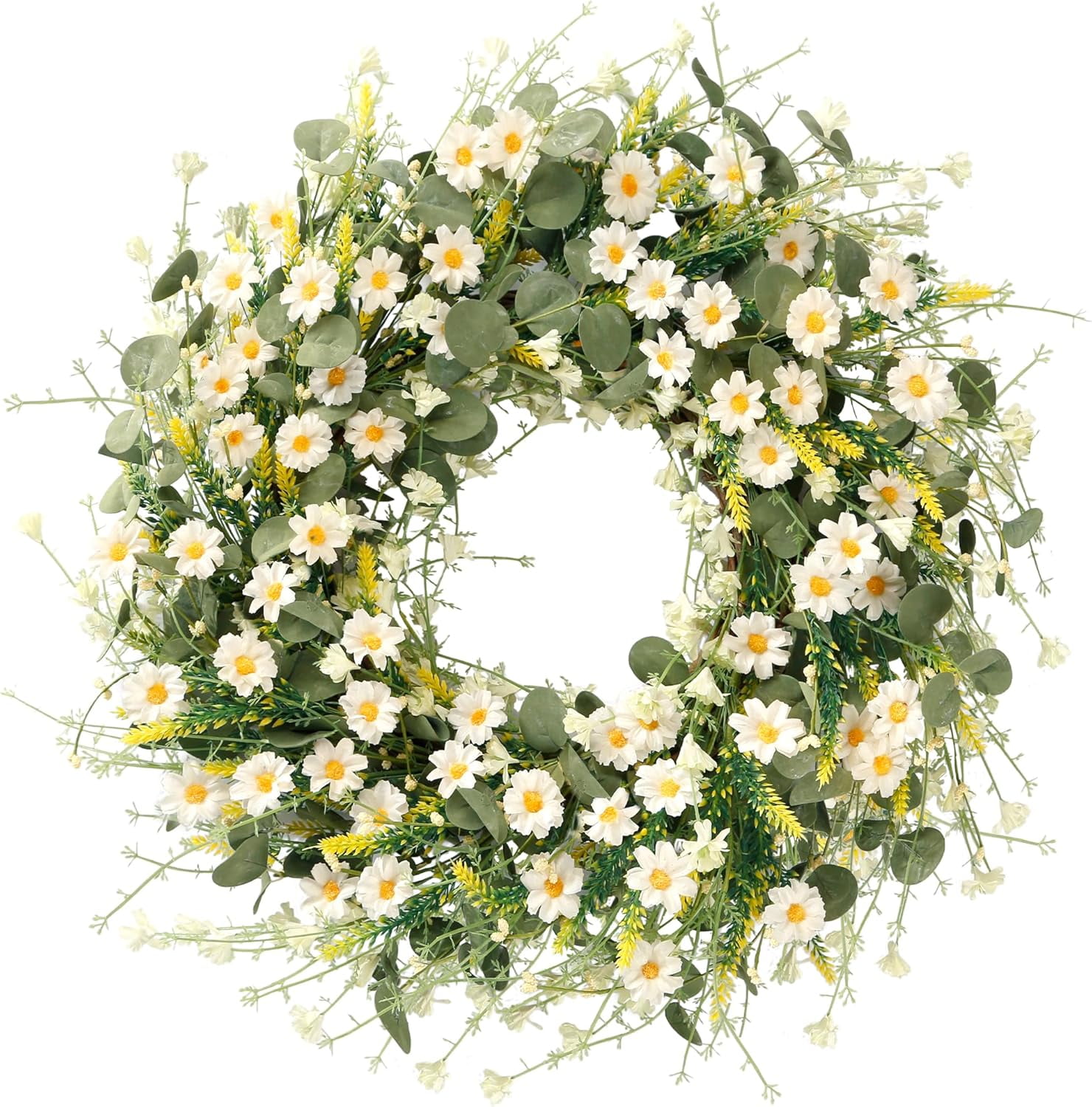 Daisy Wreath 24 Inch Spring Summer Wreath Fake Silk Floral Wreath with ...