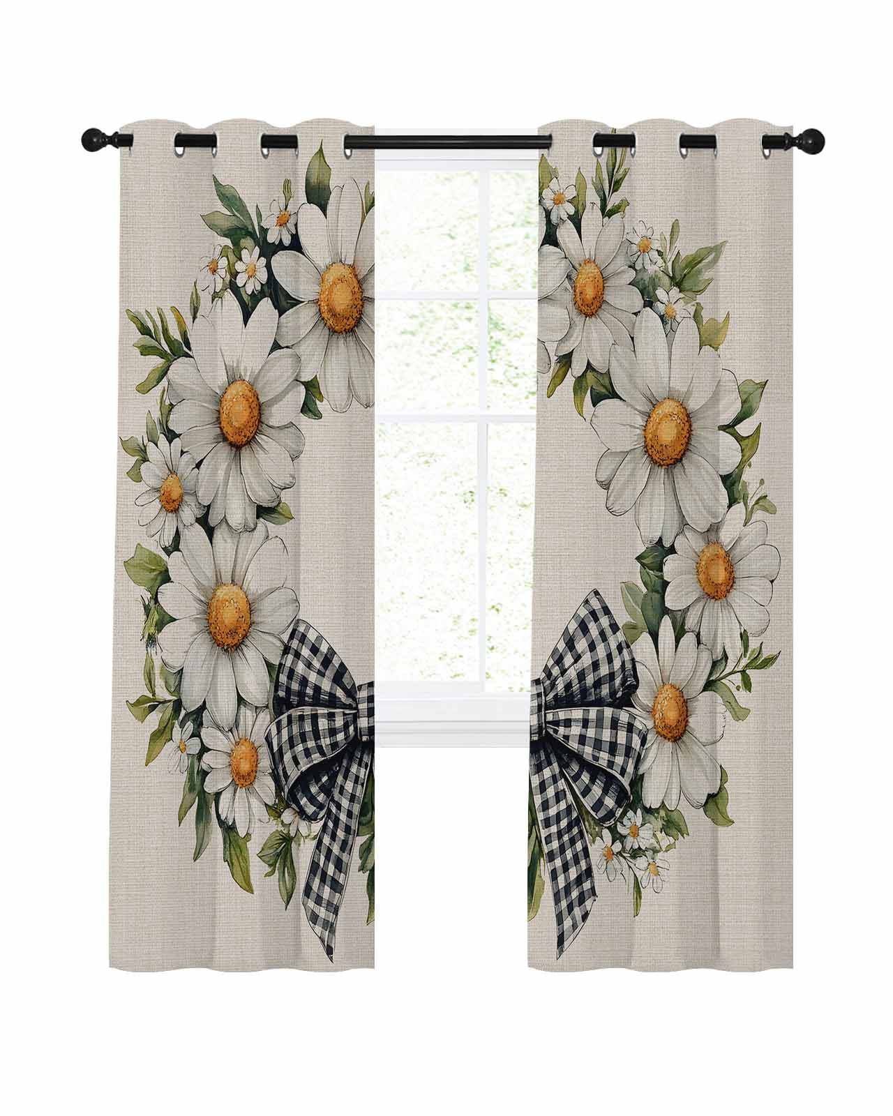 Daisy Wreath Blackout Curtains 45 Inch Length Spring Retro Black White ...