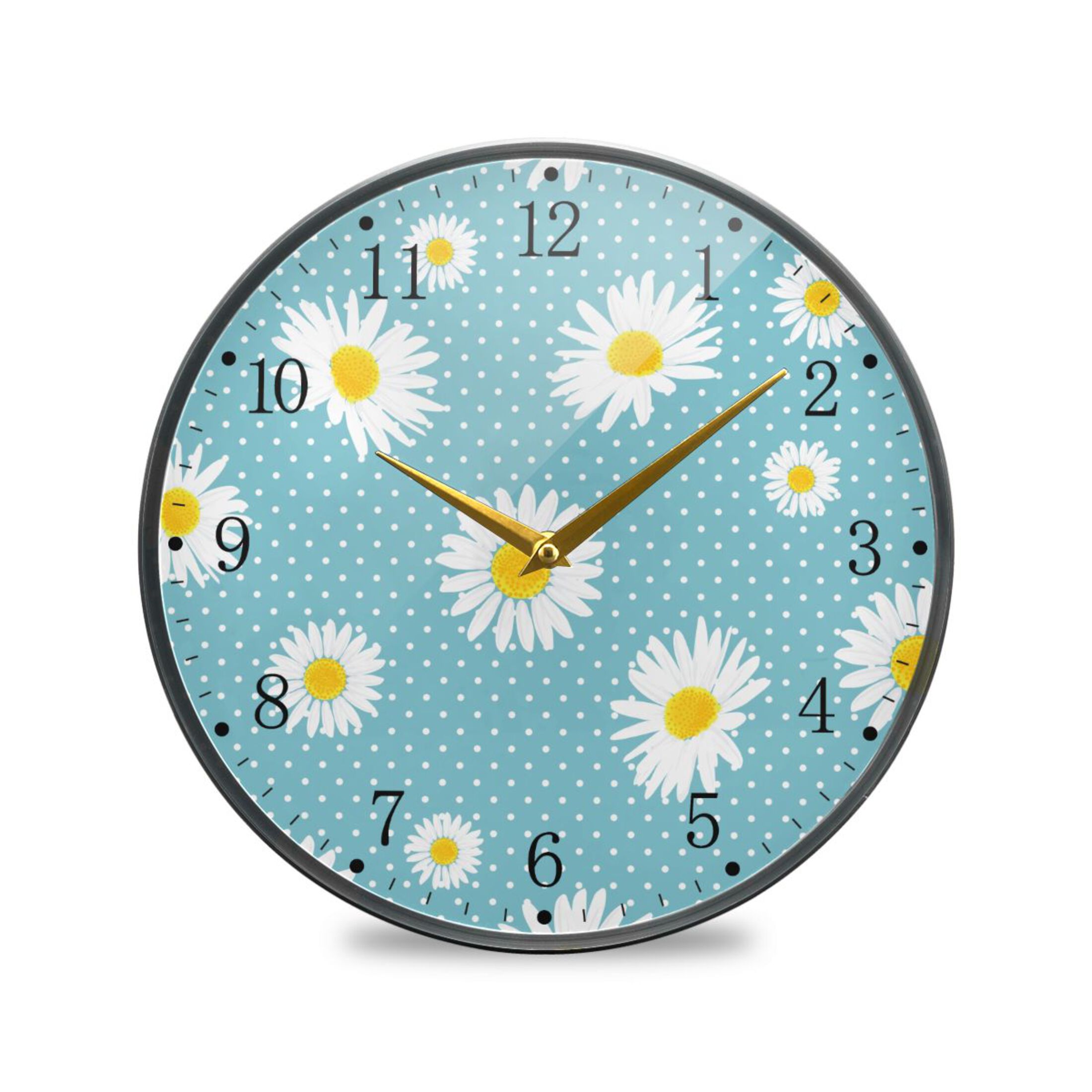 Daisy and Dots on Blue Acrylic Wall Clocks Quiet Round Clock Battery ...