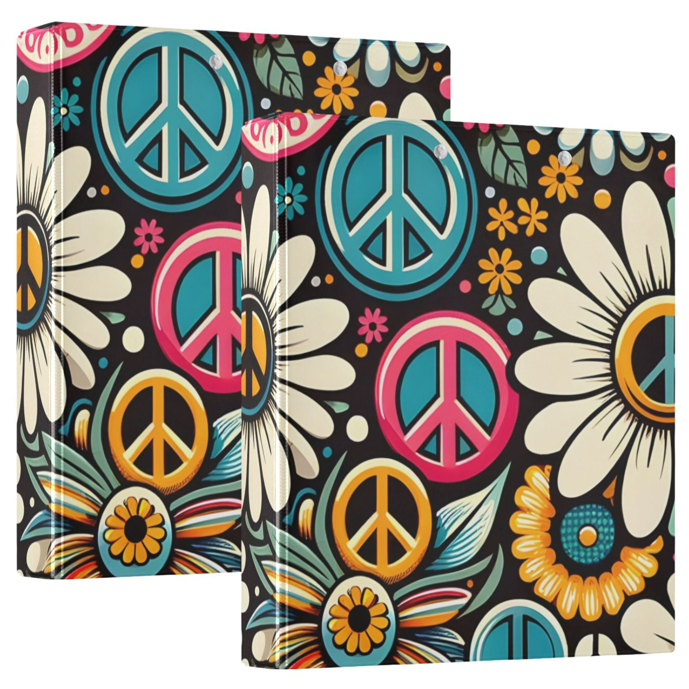 Daisy and Peace Flower Hardcover 3 Ring Binder 1.5 inch Round Rings ...