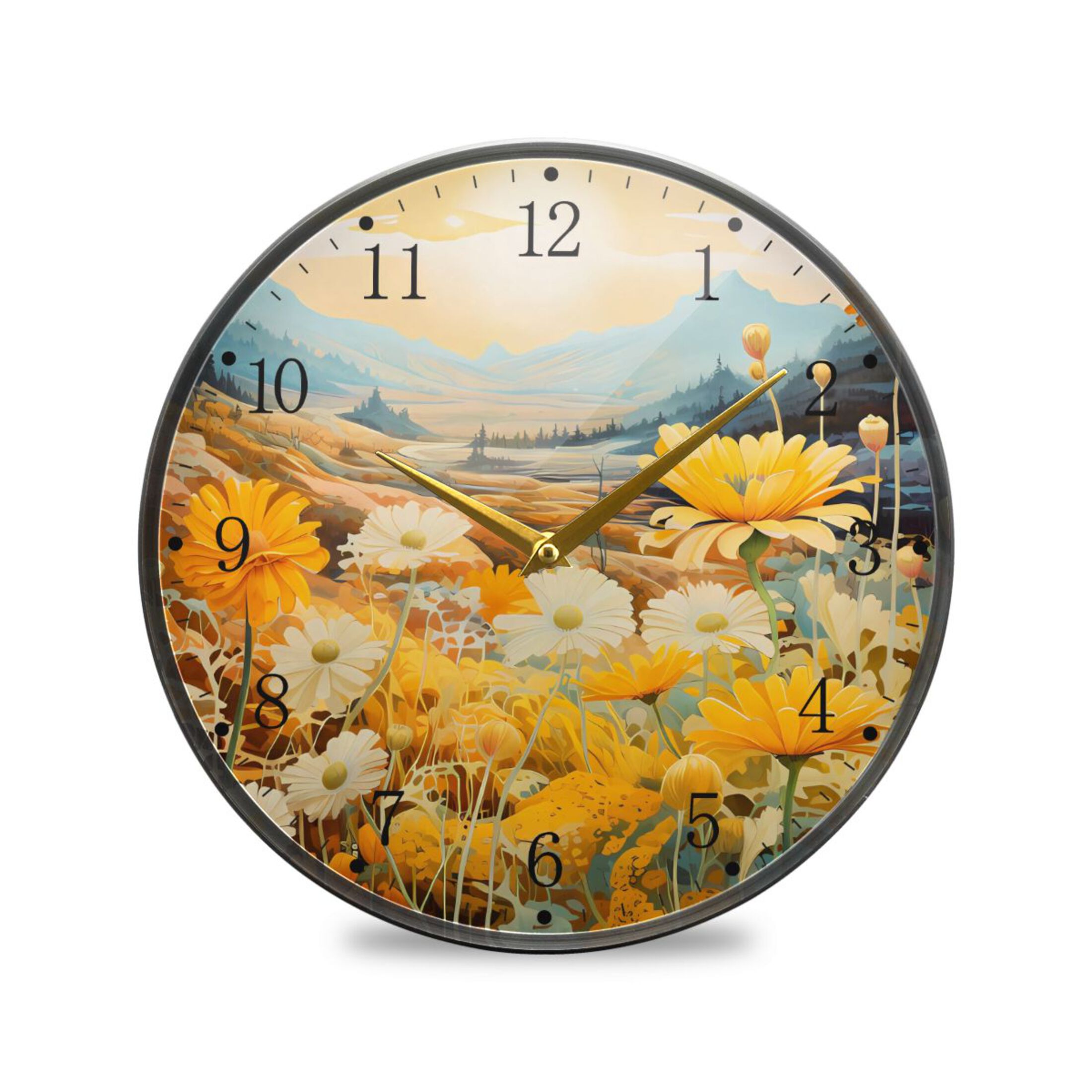 Daisy and Sunflowers Acrylic Wall Clocks Quiet Round Clock Battery ...