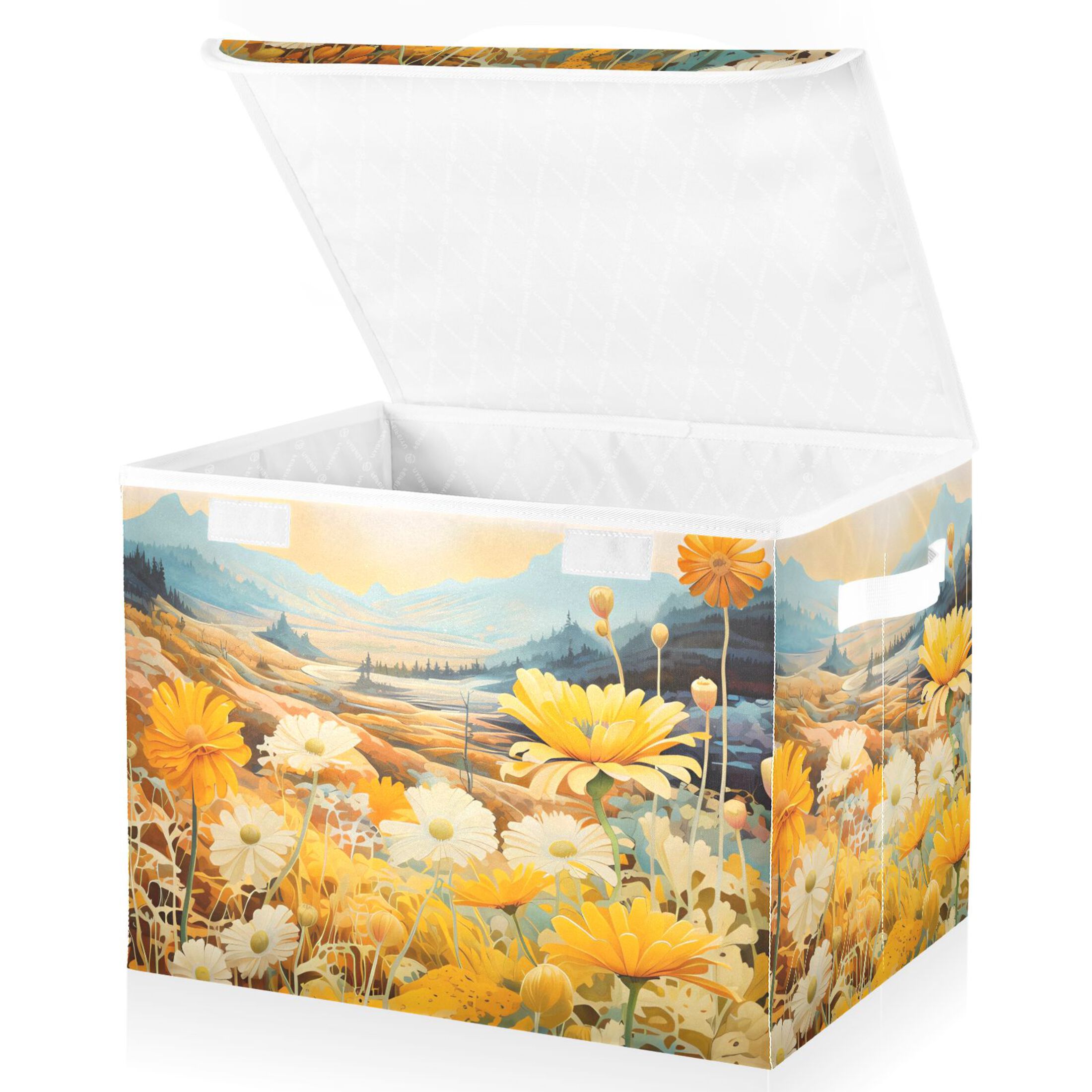Daisy and Sunflowers Large Lidded Bin Foldable Storage Baskets Boxes ...