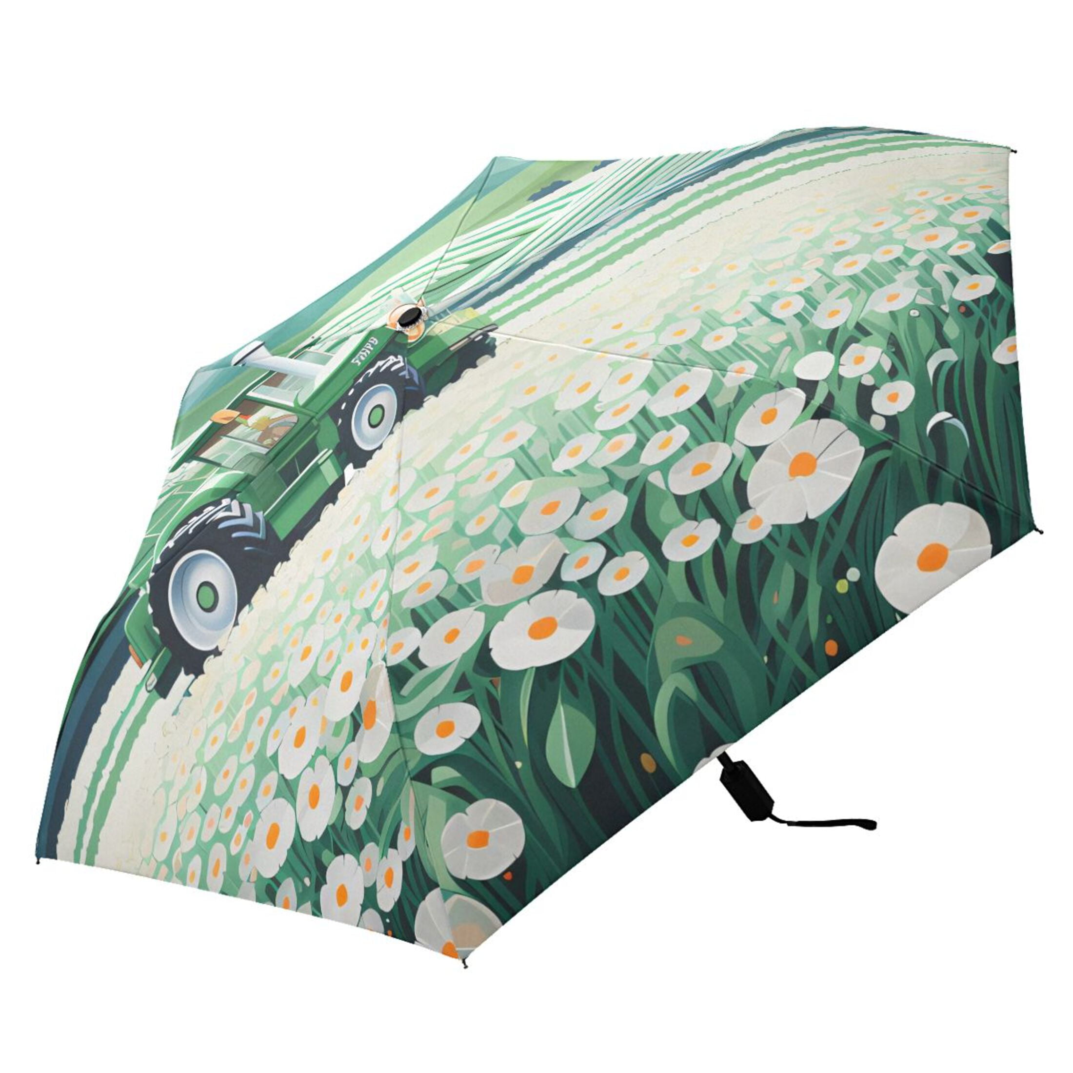 Daisy and Truck Landscape Compact Folding Umbrella for Rain Windproof ...