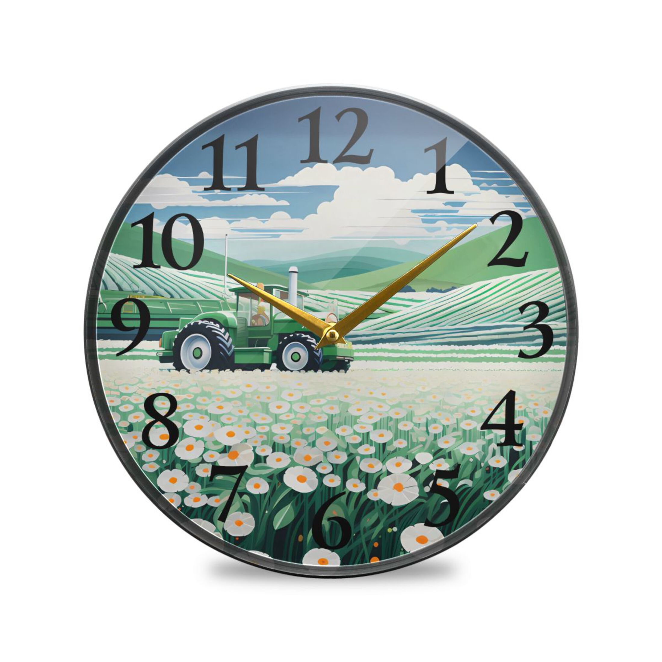 Daisy and Truck Landscape Wall Clocks Battery Operated 9.5 Inch Round ...