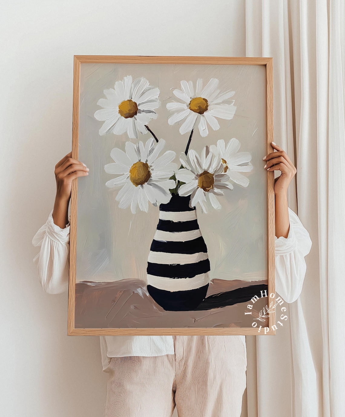 Daisy flowers in vase Poster neutral gouache floral modern abstract ...
