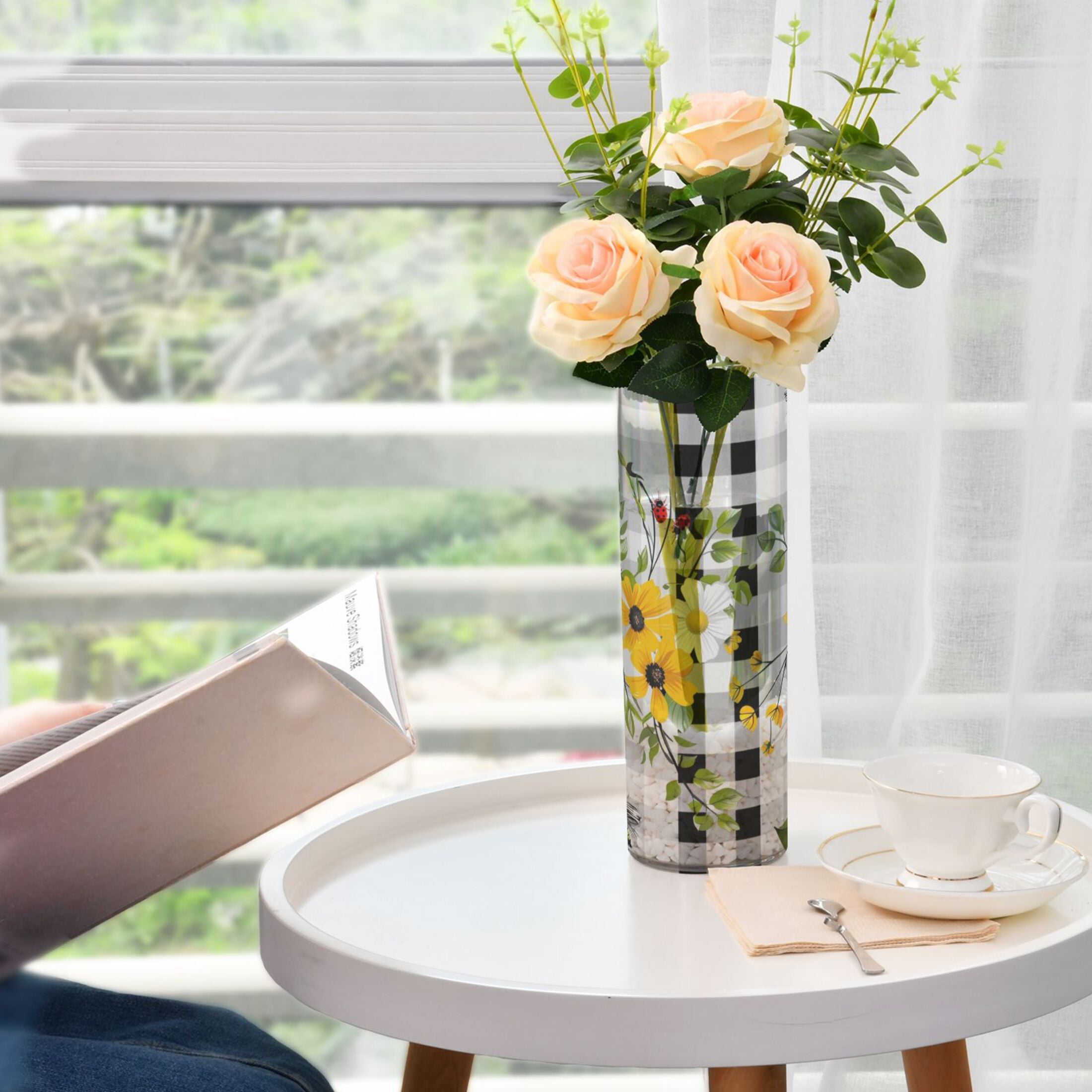 Daisy with Insects Flower Vase 11.8x3.9 inch Vases Clear Non Breakable ...