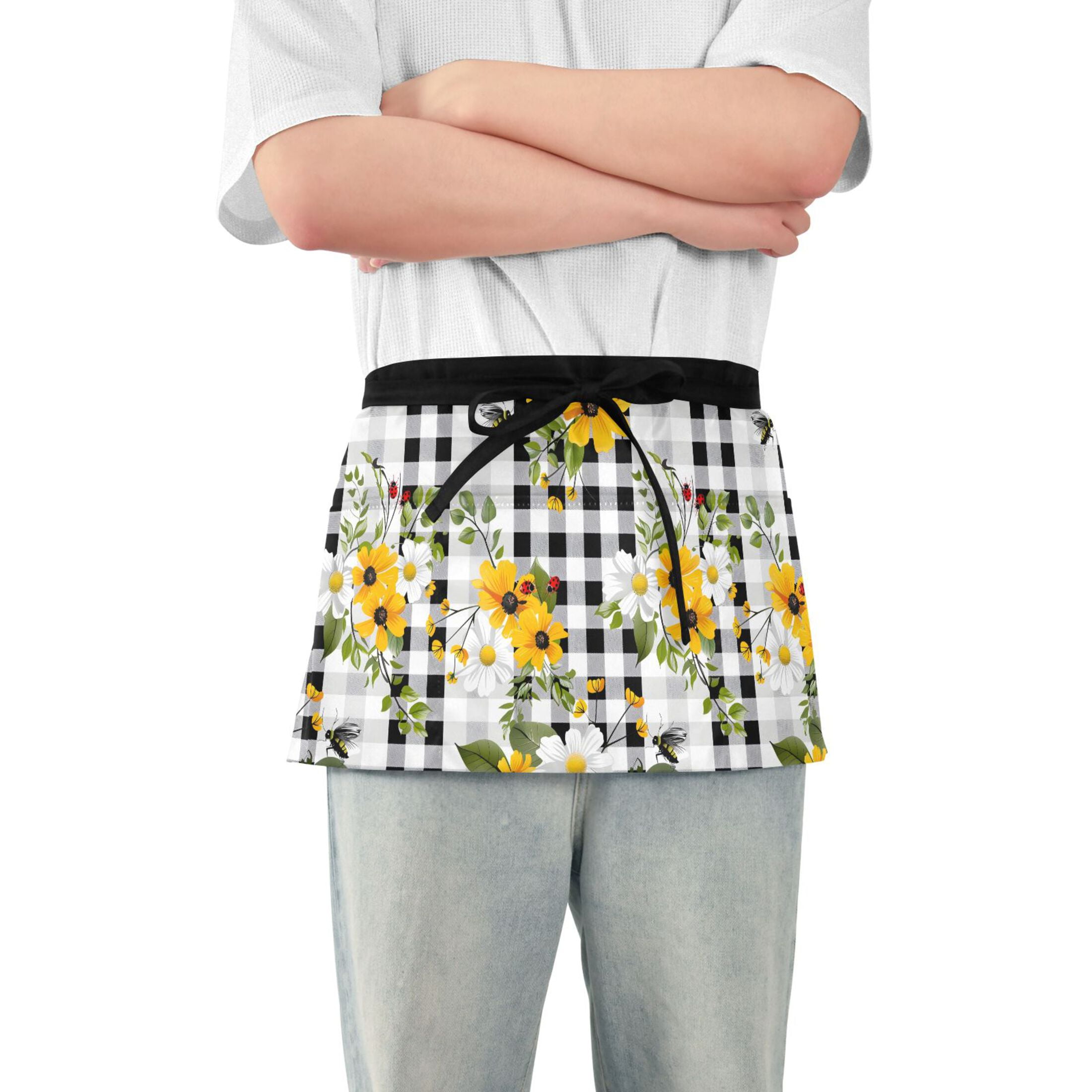 Daisy with Insects Server Apron with 3 Pockets Waterproof Waitress ...