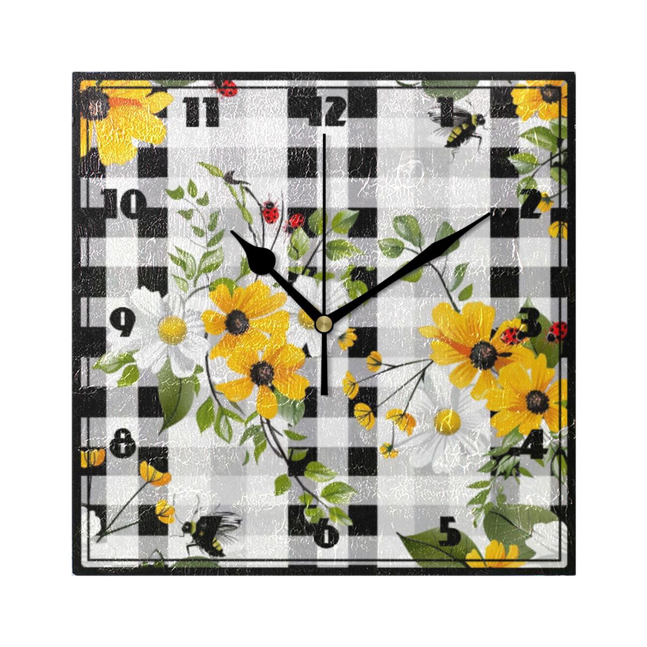 Daisy with Insects Wall Clock 7.78" Non-Ticking Silent Battery Operated ...