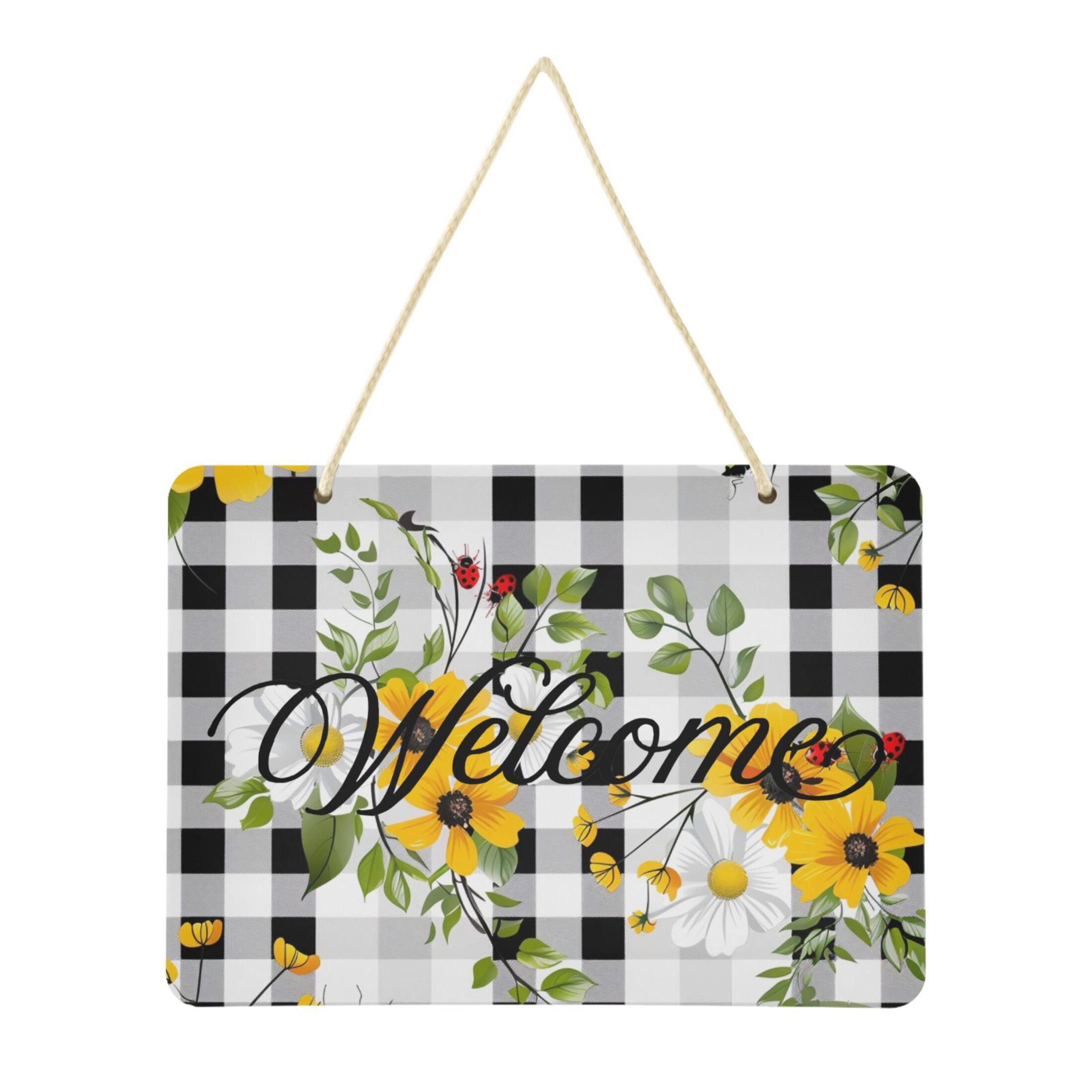 Daisy with Insects Welcome Sign Front Door PVC 14x10 inch Hanger Hello ...