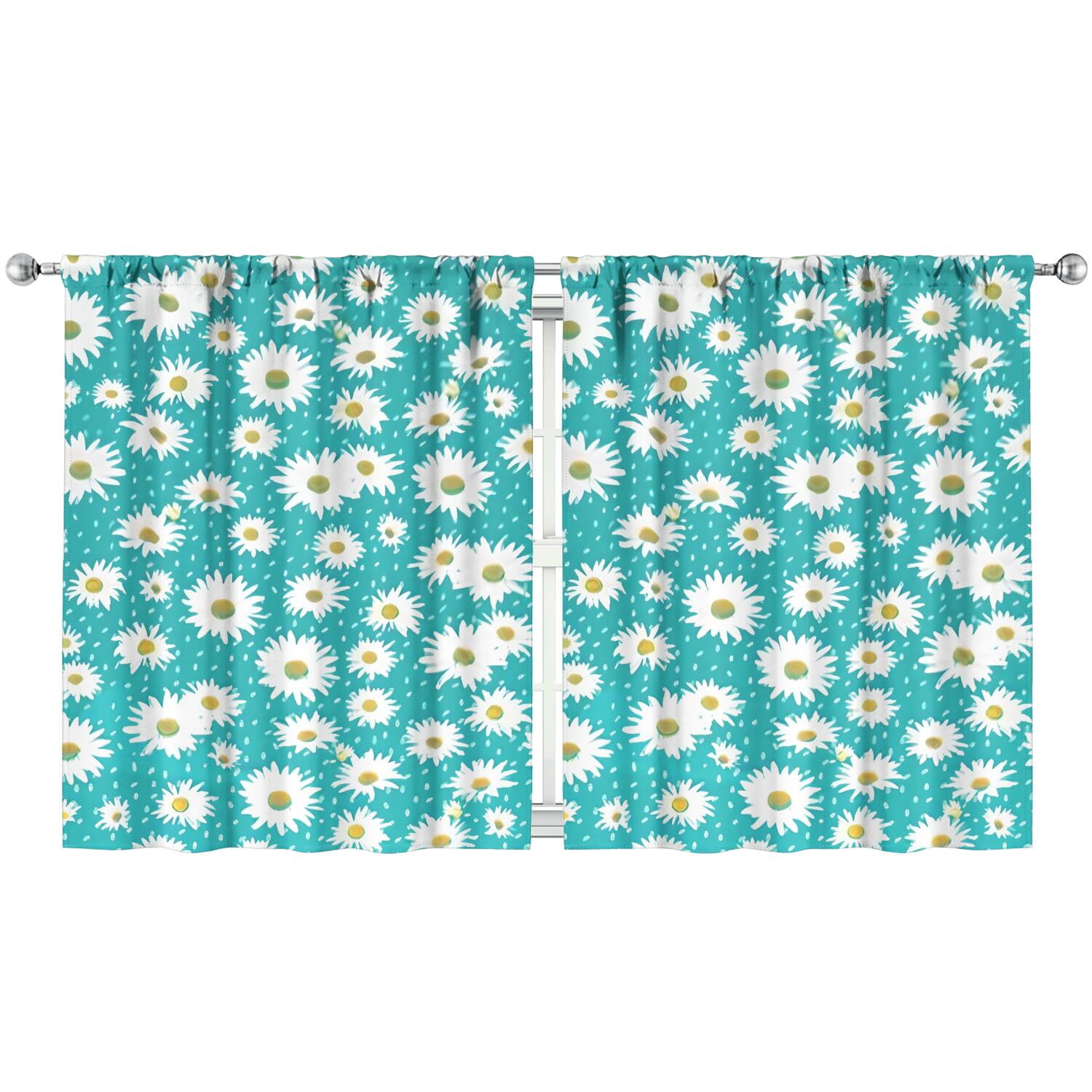 Daisy with Inspirational Quote Kitchen Curtains Set of 2, Floral Daisy ...
