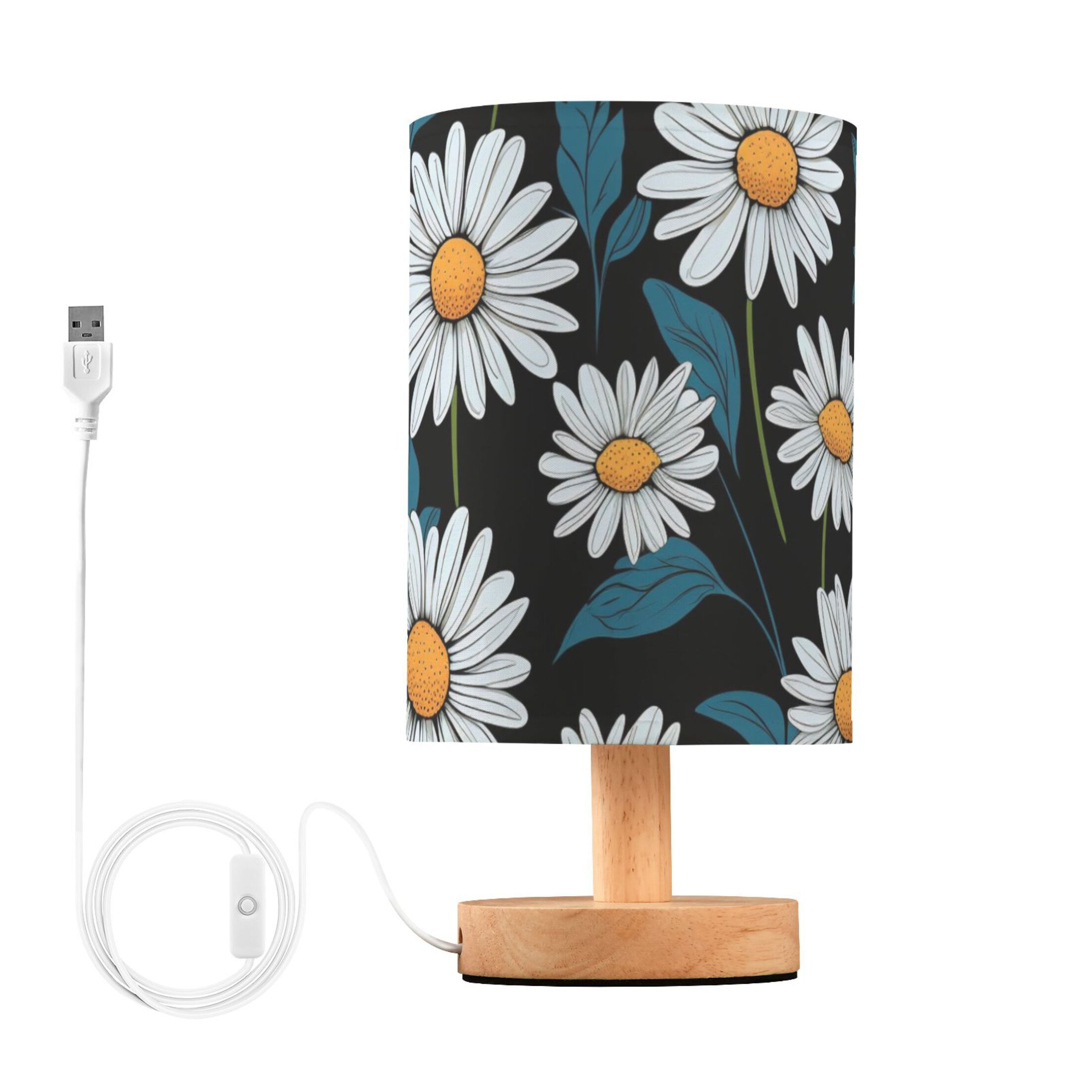 Daisy with Leaves Bedside Table Lamp LED Warm Lights with USB Charging ...