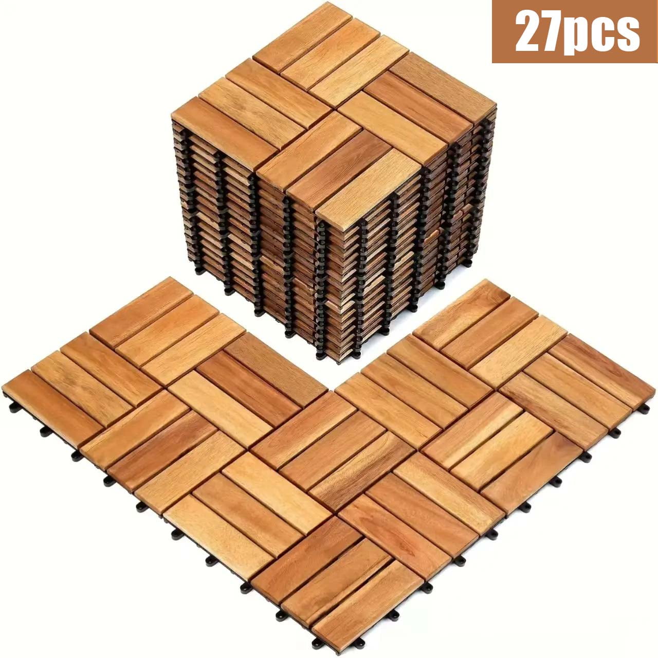 Daisypudding 27Pcs Outdoor Wood Interlocking Flooring Tiles, 12"x12 ...