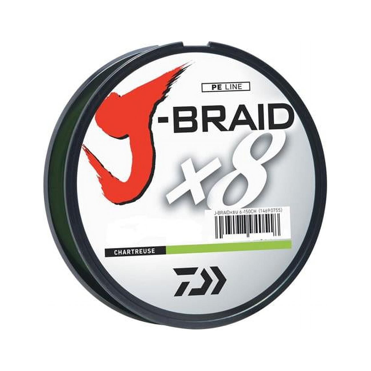 Daiwa J-BRAID x8 Braided Fishing Line (CHARTREUSE) 15lb, 330yd/300M ...