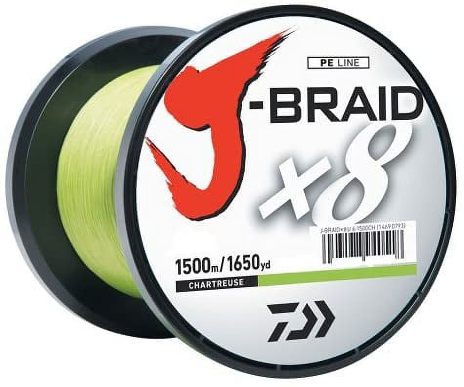 Daiwa J-Braid x8 8 Strand Braided Line, 6lb, 3000m/3300yd, Chartreuse ...