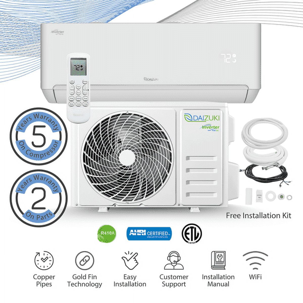 Daizuki - 24000 BTU AC Mini Split 20 SEER2 Inverter Ductless Heat Pump ...