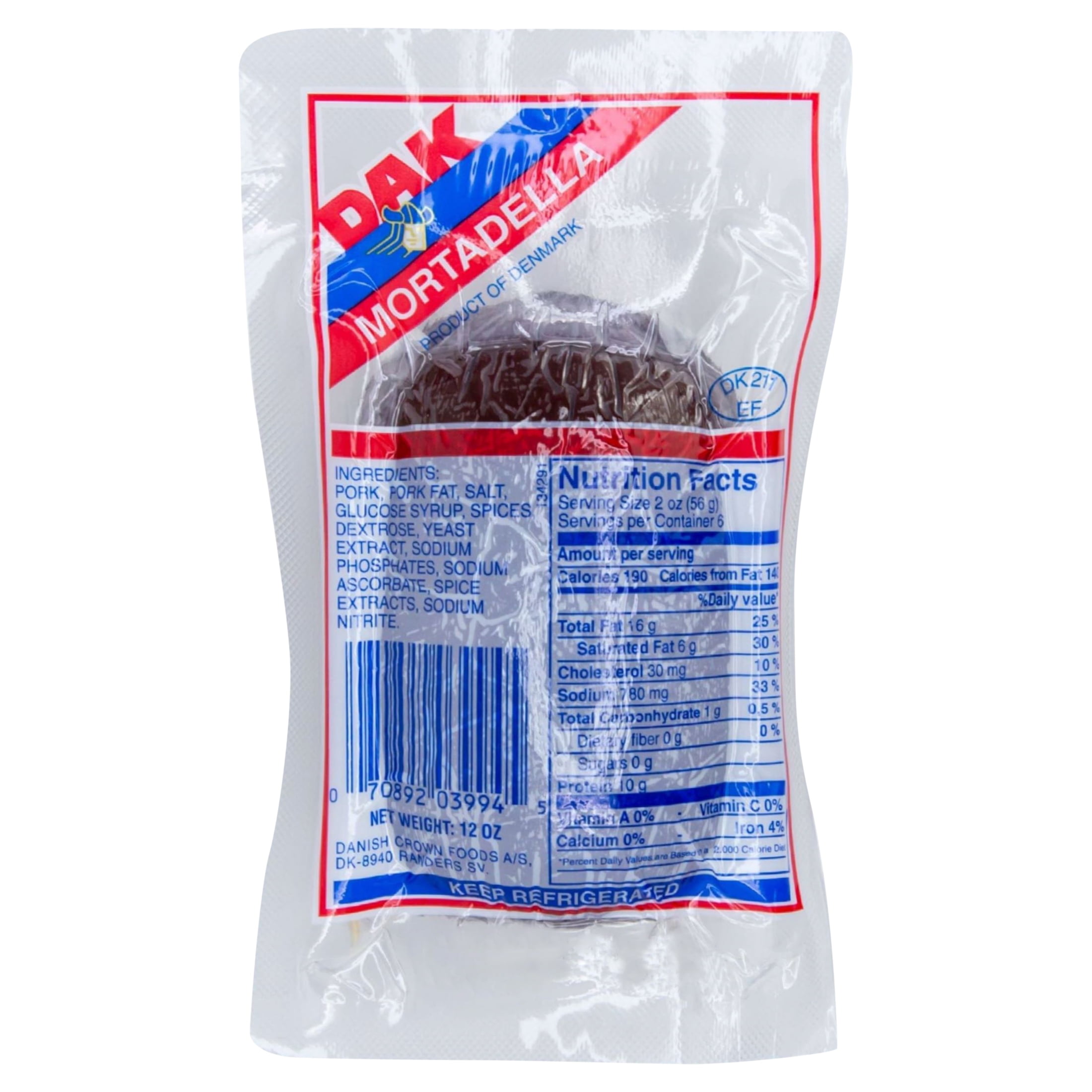 Dak, Mortadella Sausage, Whole, Refrigerated 12 oz Plastic Wrapper ...
