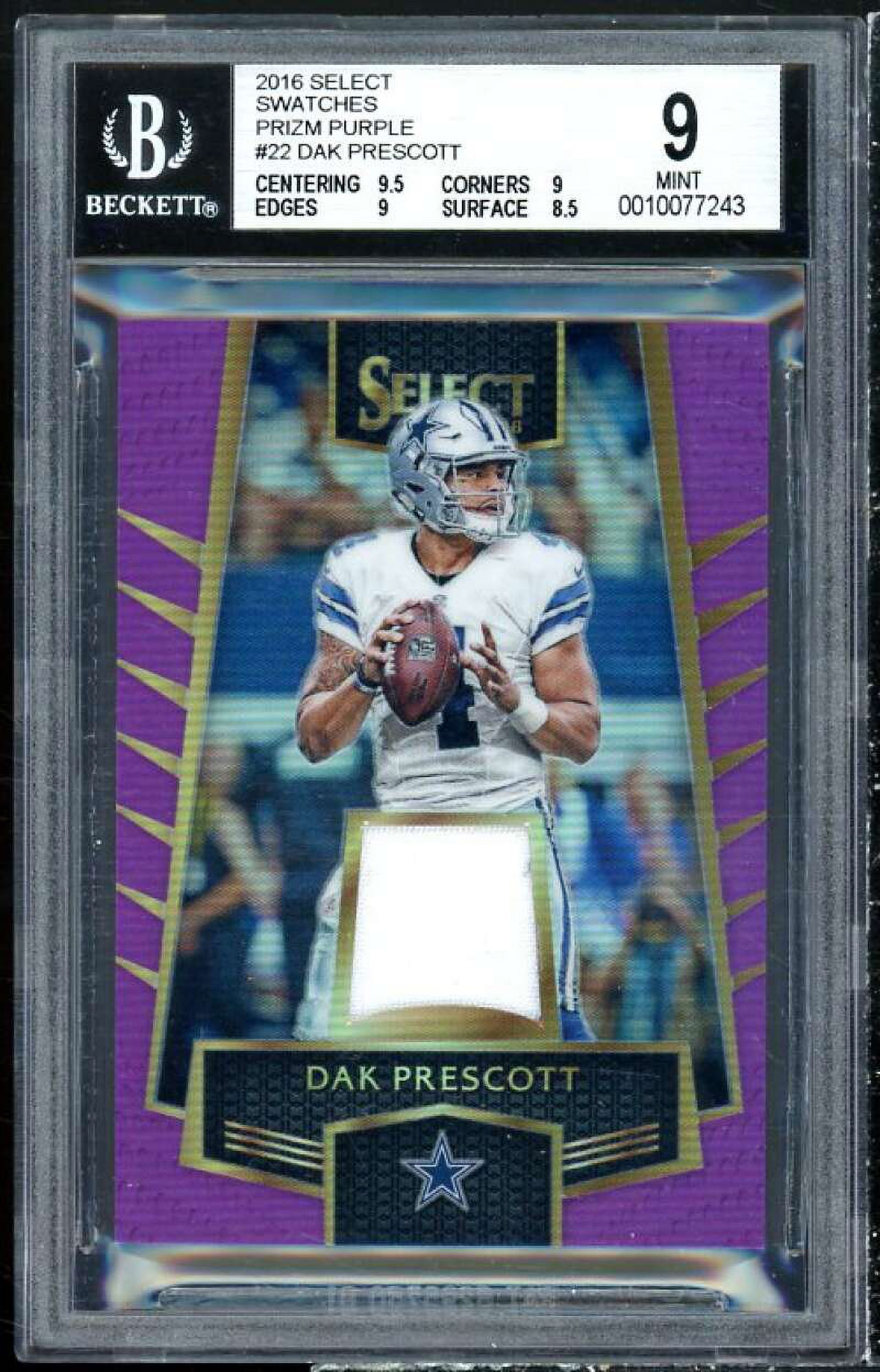 Dak Prescott Rookie 2016 Select Swatches Prizm Purple #22 BGS 9 (9.5 9 ...