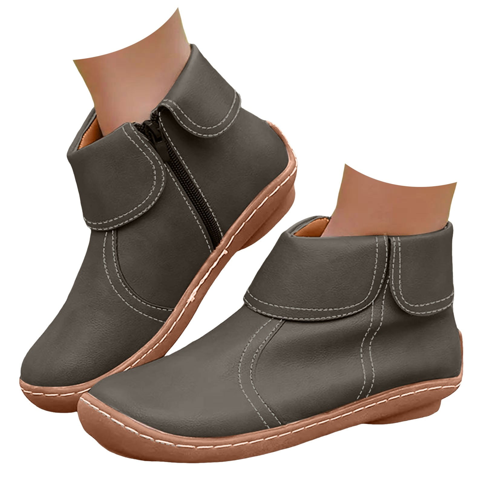 Dakaela Ankle Boots for Women No Heel Arch Support Walking Booties Slip ...