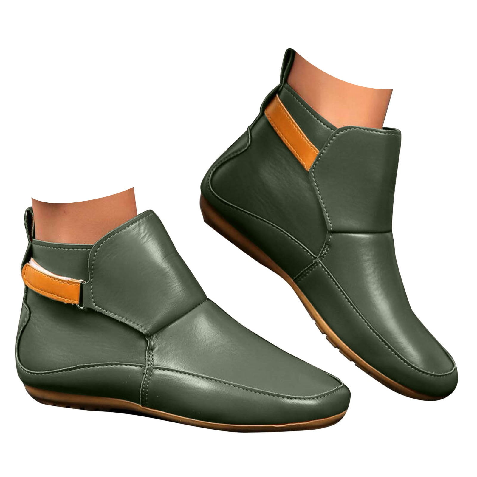 Dakaela Ankle Boots for Women No Heel Retro Slip on Walking Shoes Arch ...