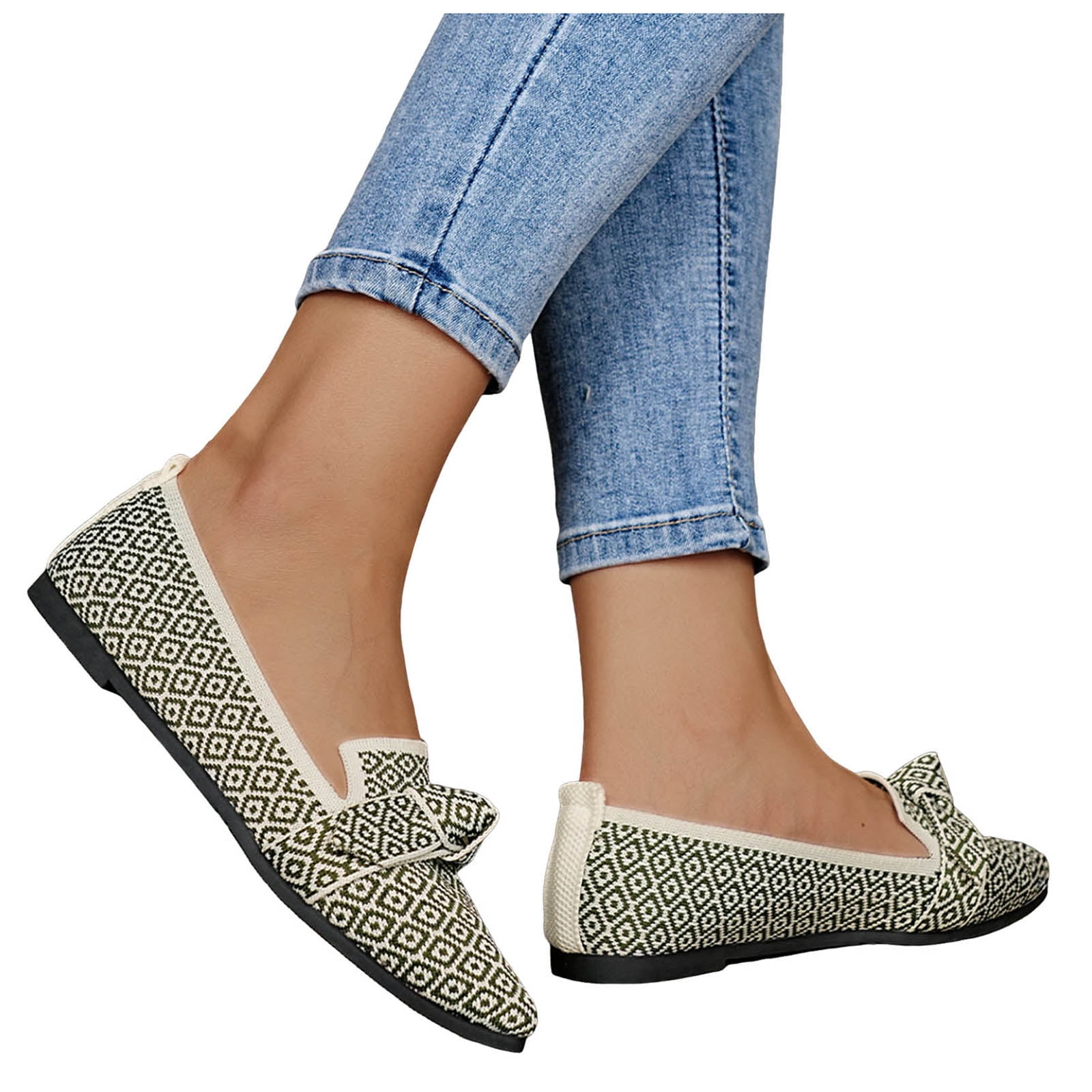 Dakaela Ballet Flats Shoes for Women Comfort Pointed Toe Knit Slip on ...