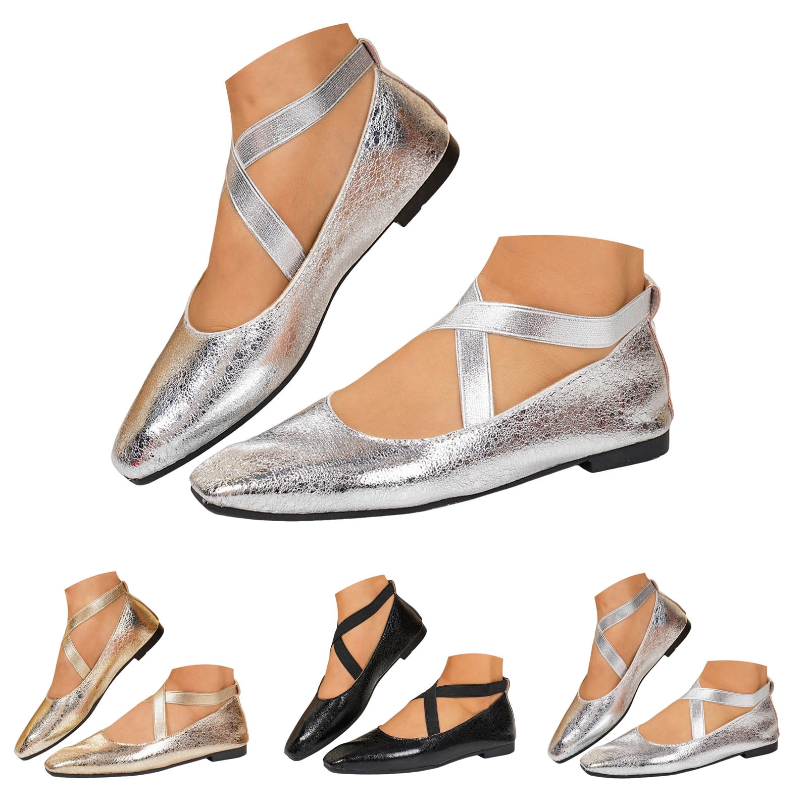 Dakaela Ballet Flats for Women Leather Square Closed Toe Mary Jane Slip ...